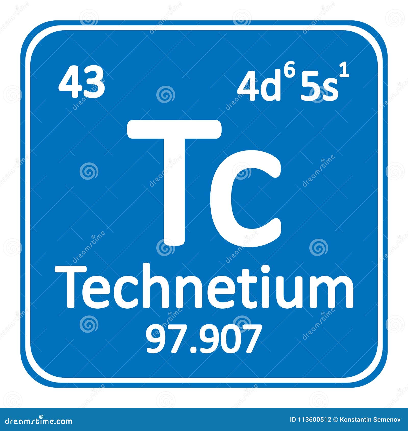 Technetium Icon. Tc Chemical Element. Atomic Number 43. Mass 98. Blue ...
