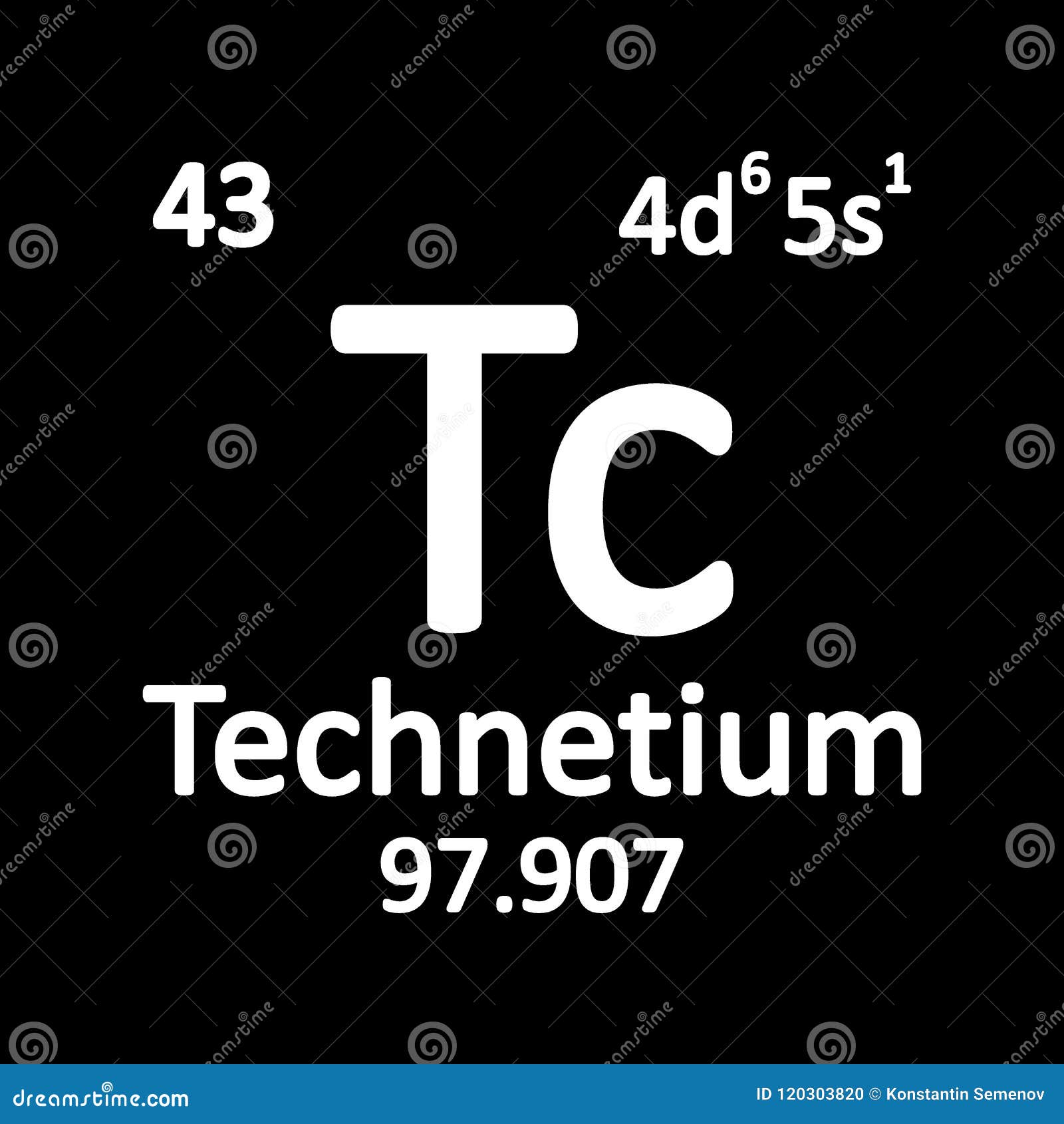 Technetium Icon. Tc Chemical Element. Atomic Number 43. Mass 98. Blue ...