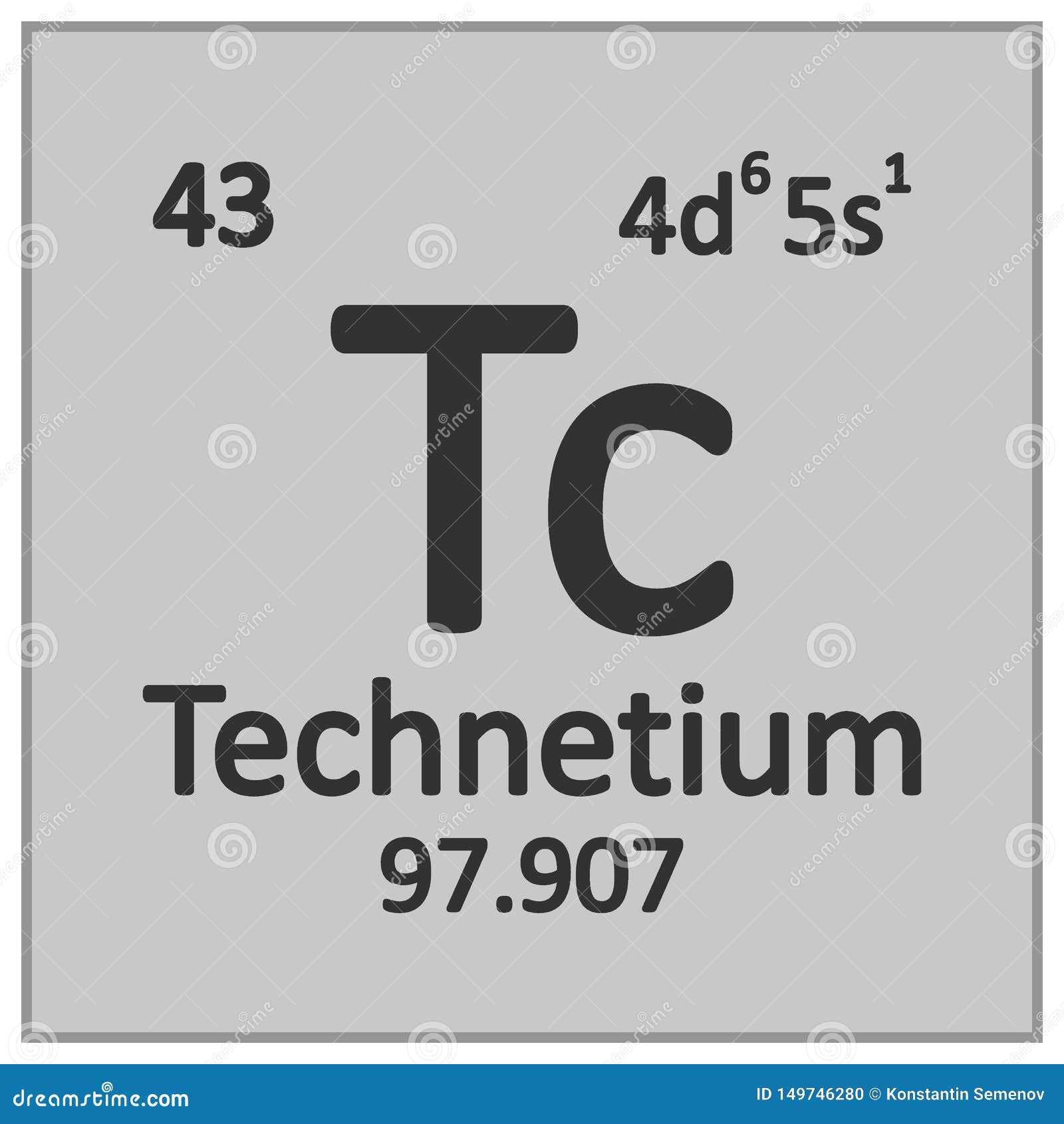 Technetium Icon. Tc Chemical Element. Atomic Number 43. Mass 98. Blue ...
