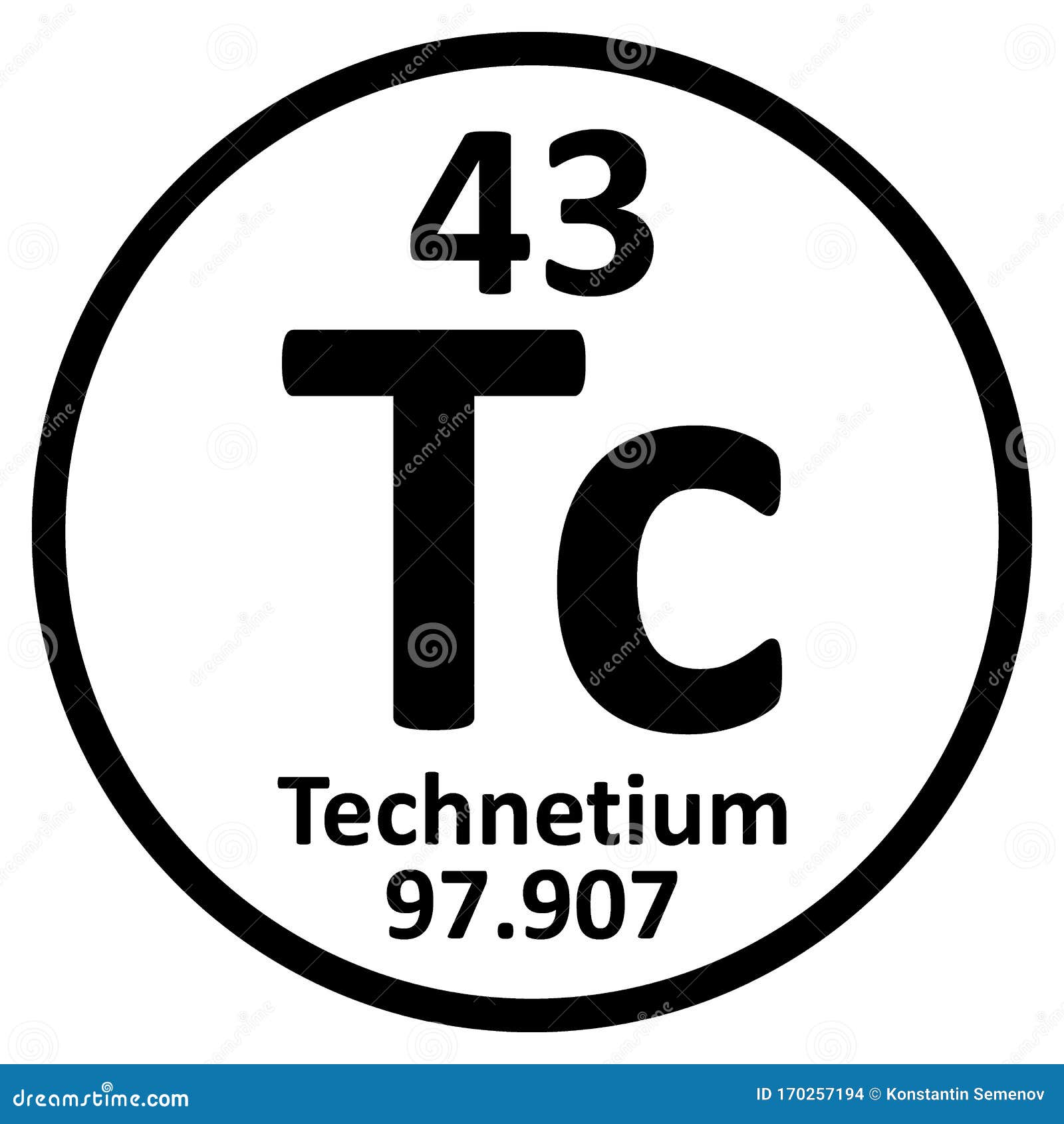 Technetium Icon. Tc Chemical Element. Atomic Number 43. Mass 98. Blue ...