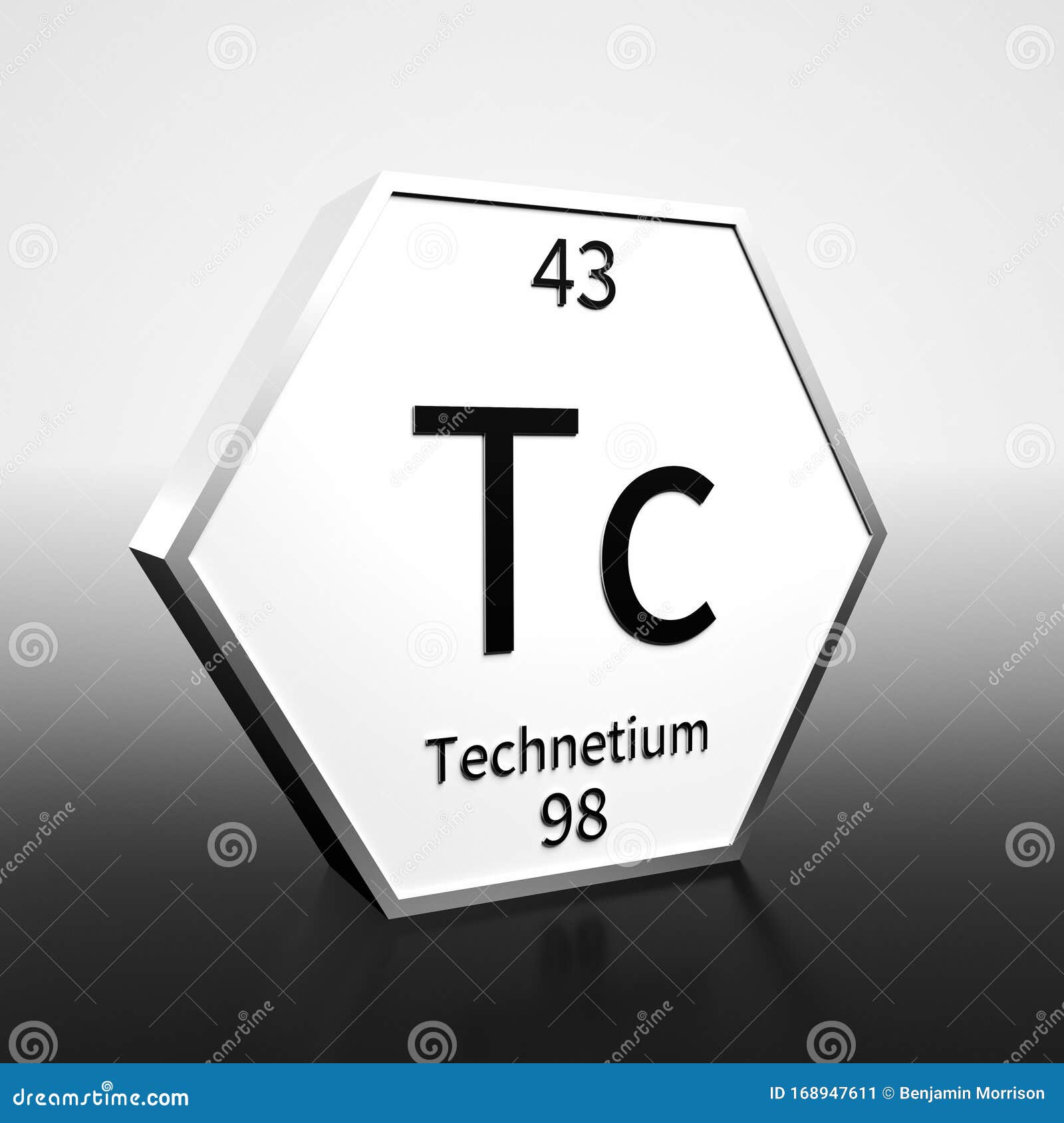 Periodic Table Element Technetium Rendered Black on White on White and ...