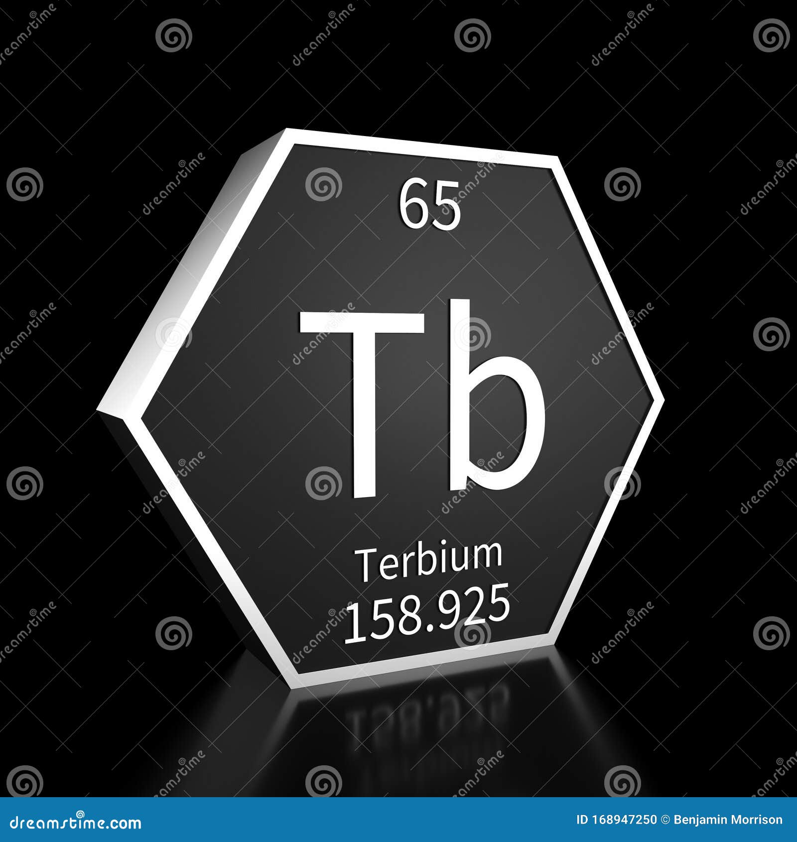 Periodic Table Element Terbium Rendered Metal on Black on Black Stock ...