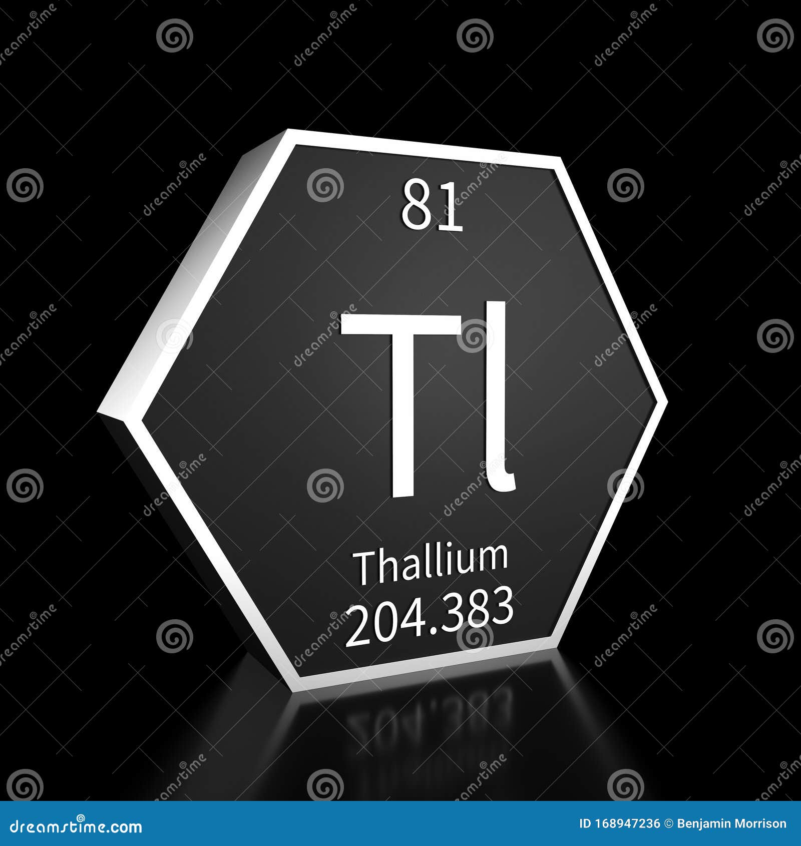 Periodic Table Element Thallium Rendered Metal on Black on Black Stock ...
