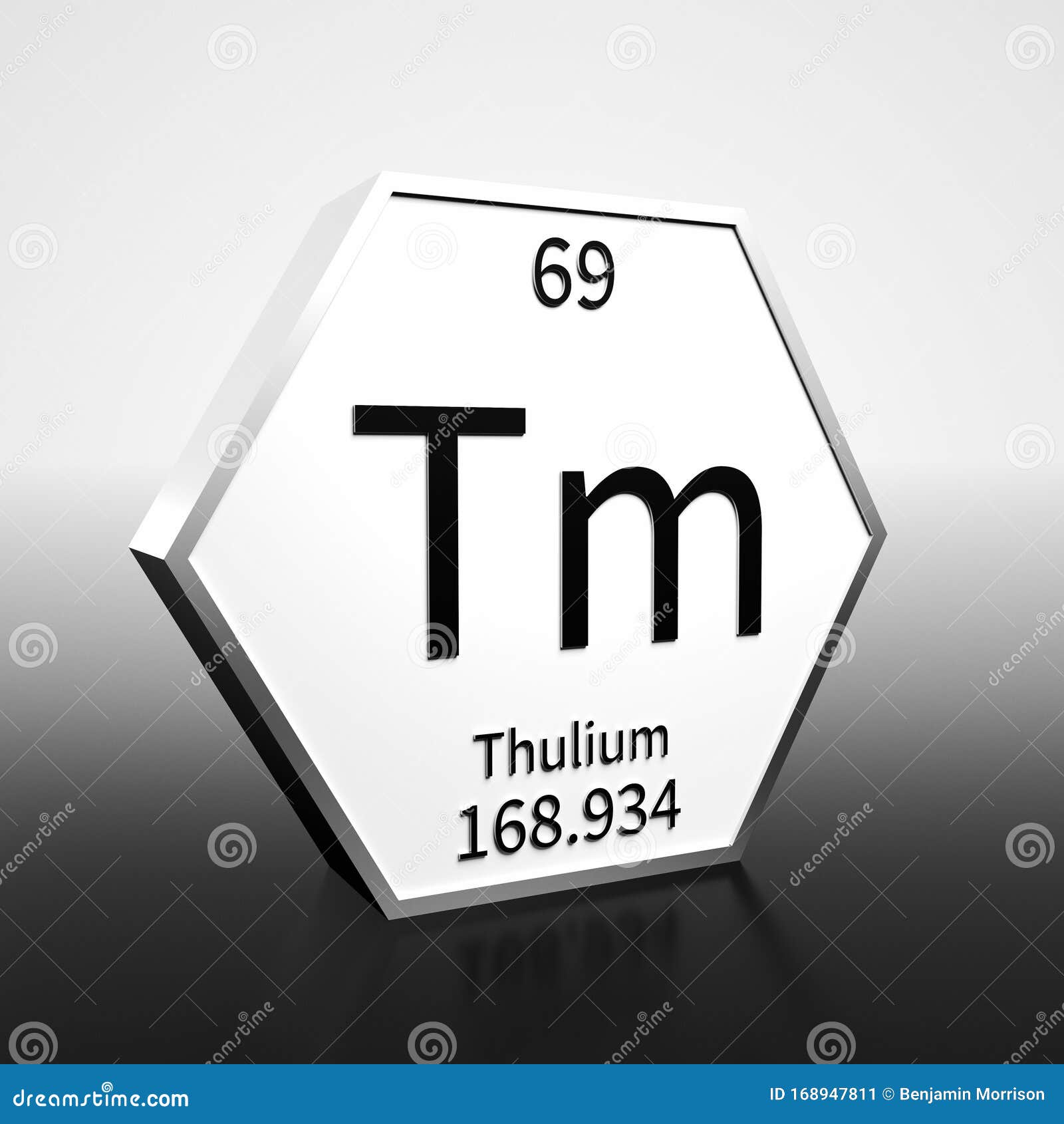 Periodic Table Element Thulium Rendered Black on White on White and ...