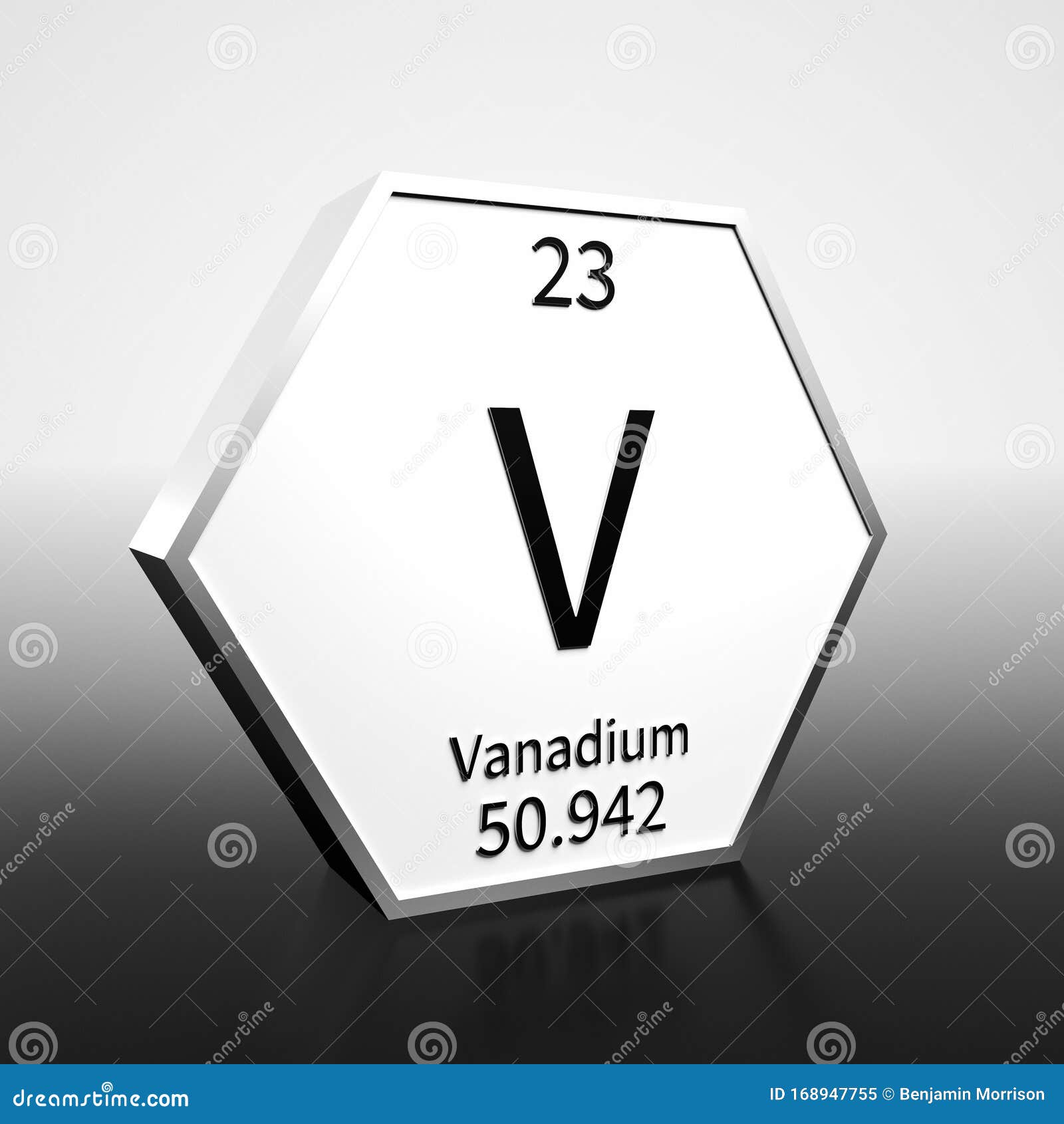 Periodic Table Element Vanadium Rendered Black on White on White and ...