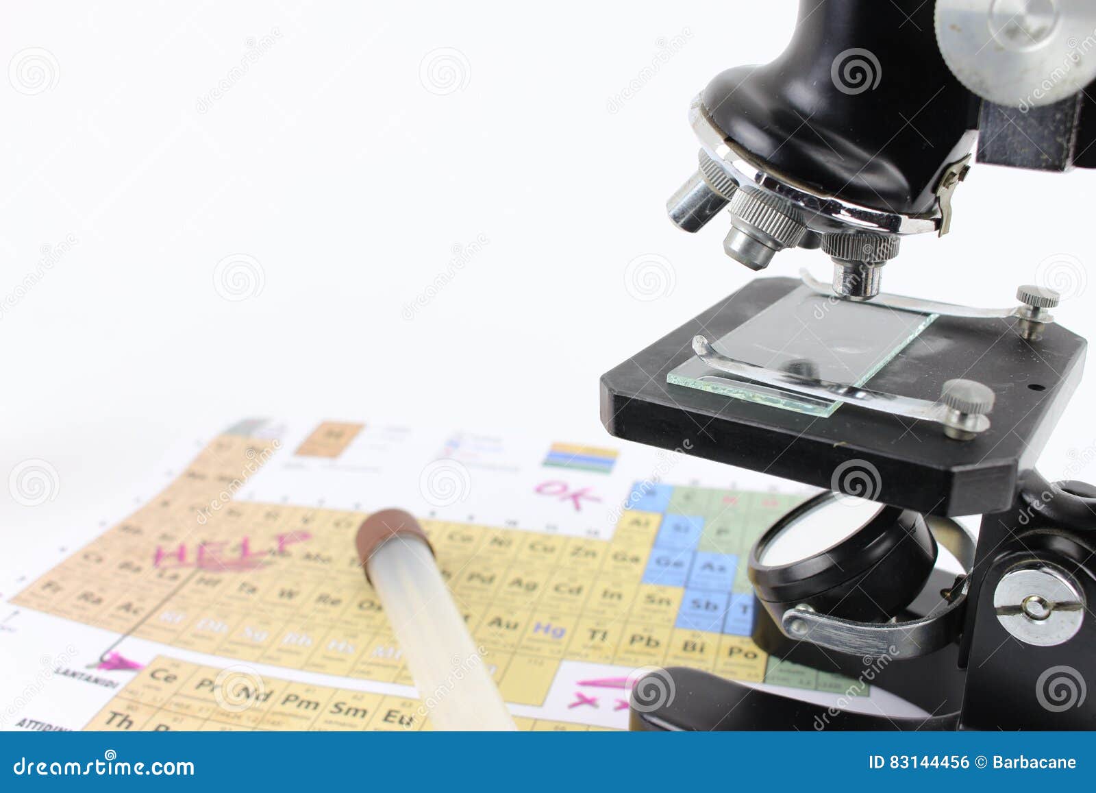 Microscope With Periodic Table Of Elements For Scientist Biochemist Or ...