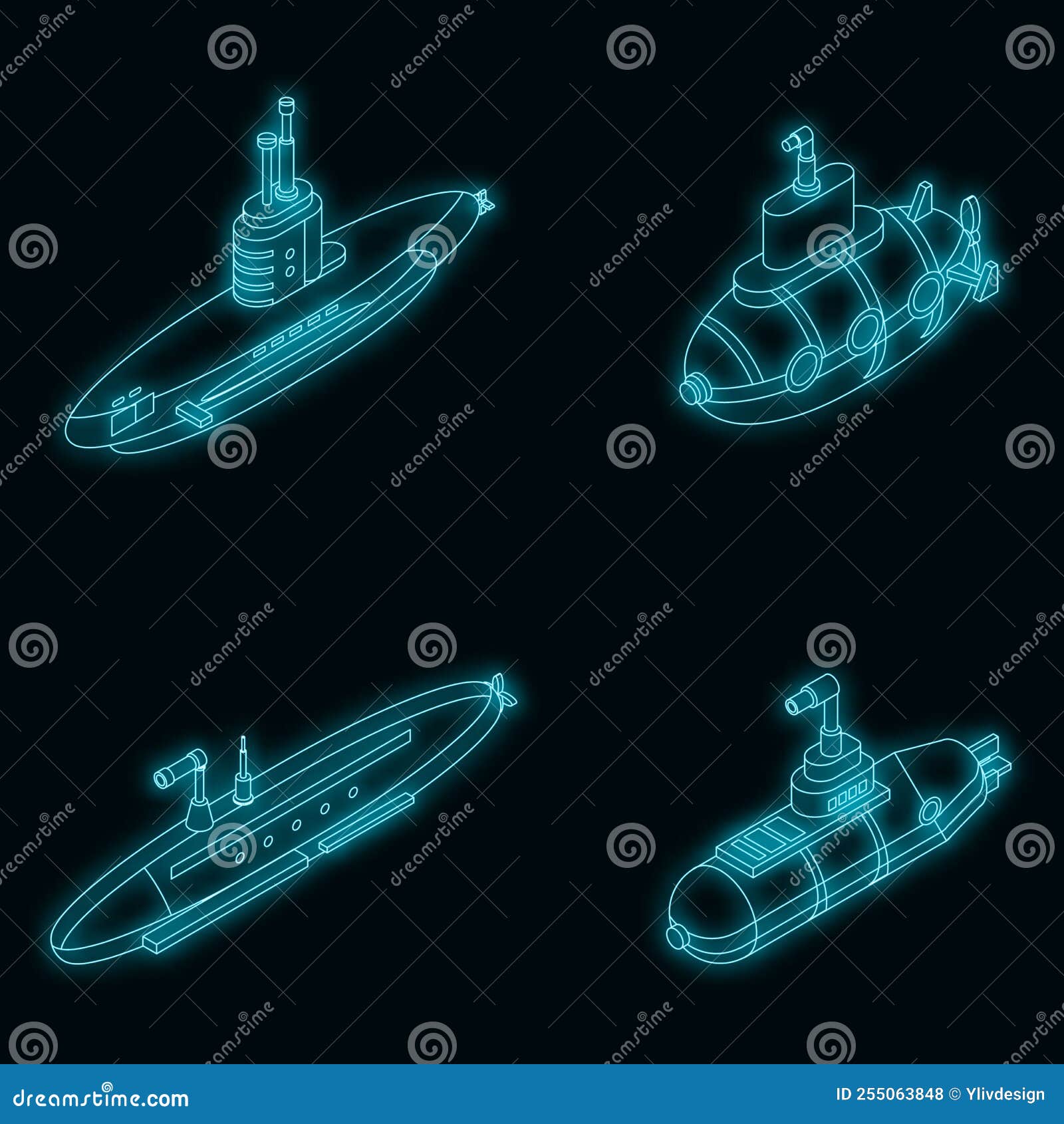 Neon Bathyscaphe Underwater Boat Ship Submarine Red Color Vector ...