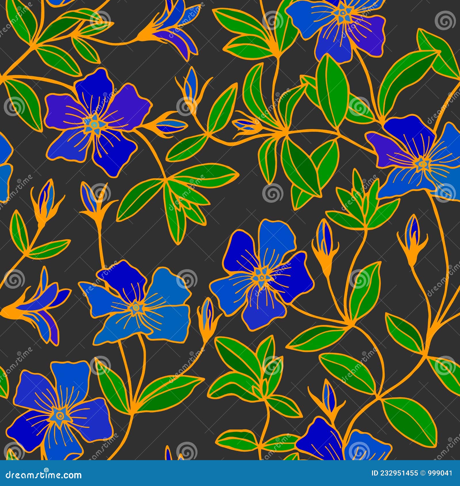 Periwinkle Flowers Seamless Pattern. Vector Stock Illustration Eps10 ...