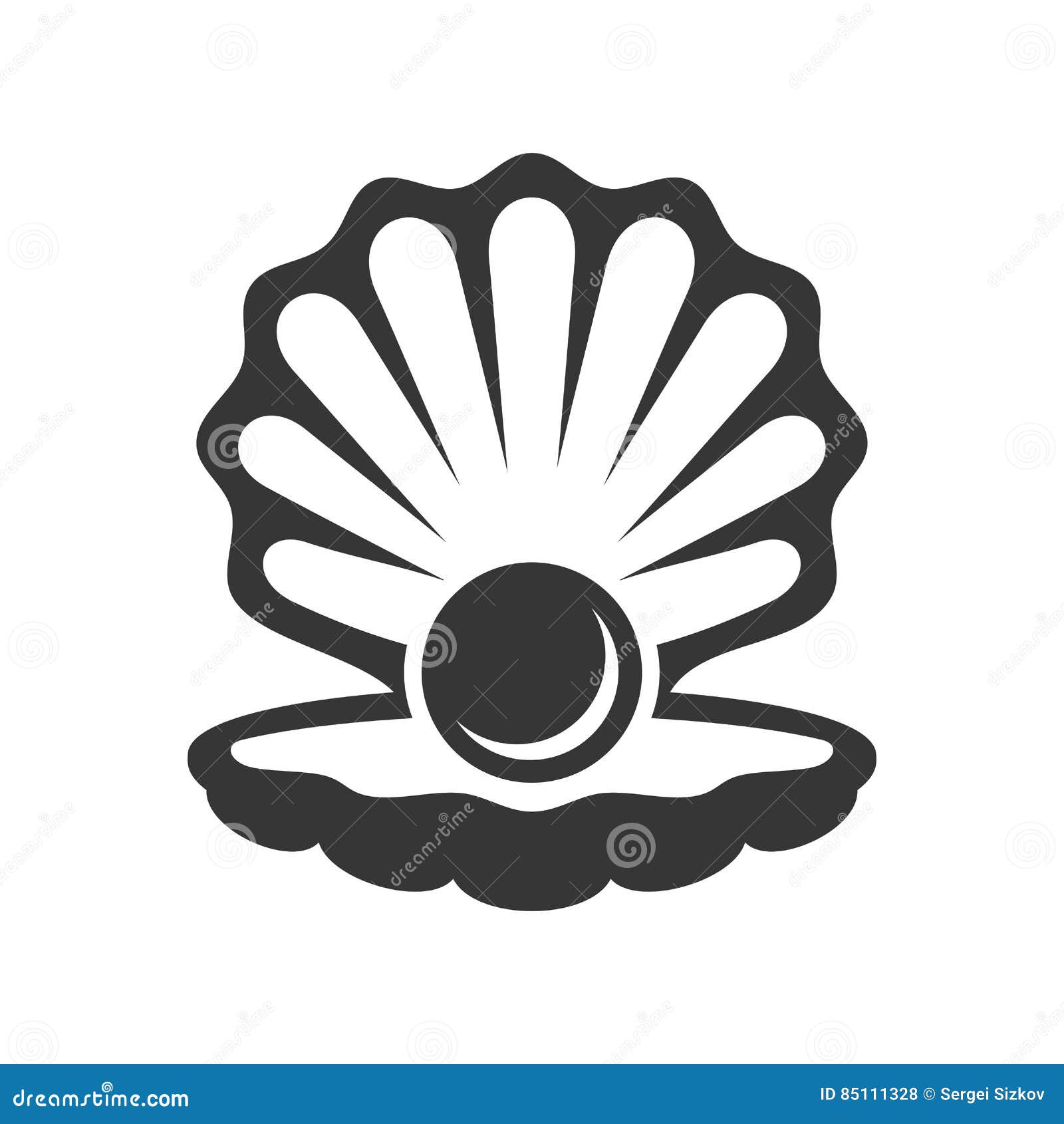 Perla Negra En Icono De La Cáscara Vector Ilustración del Vector ...