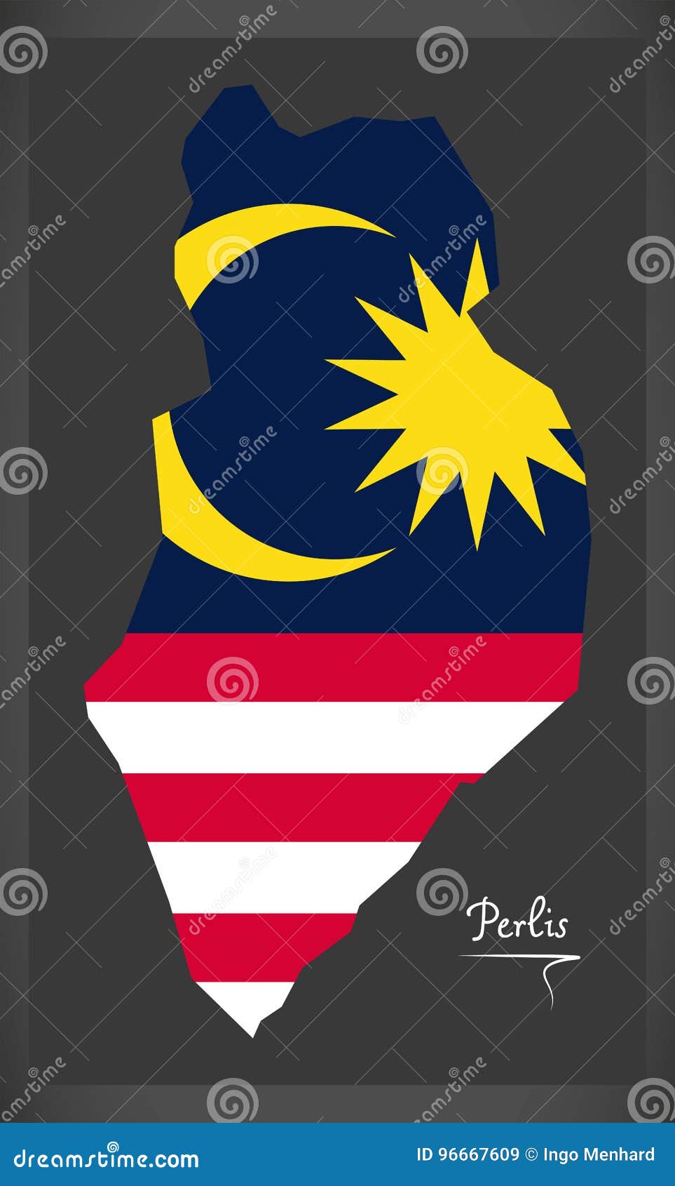 Perlis Malaysia Map with Malaysian National Flag Illustration Stock ...