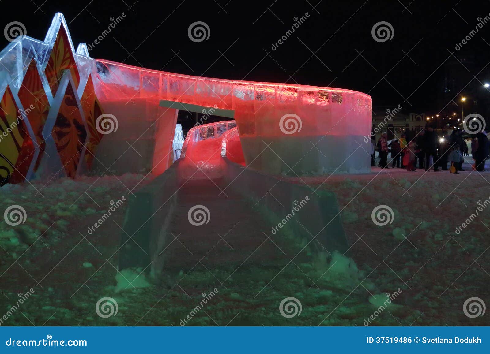 PERM, RUSSIA - JAN 11, 2014: Illuminated Red Ice Slide Editorial Photo ...