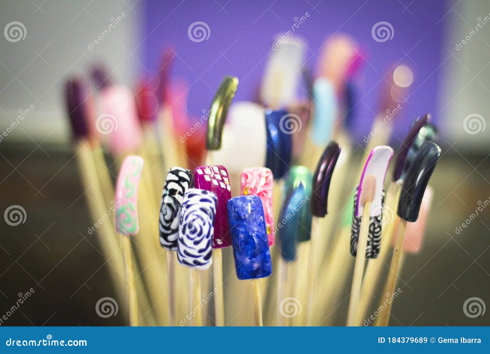 Permanent Acrylic Nail Sample. Different Designs Stock Image - Image of ...