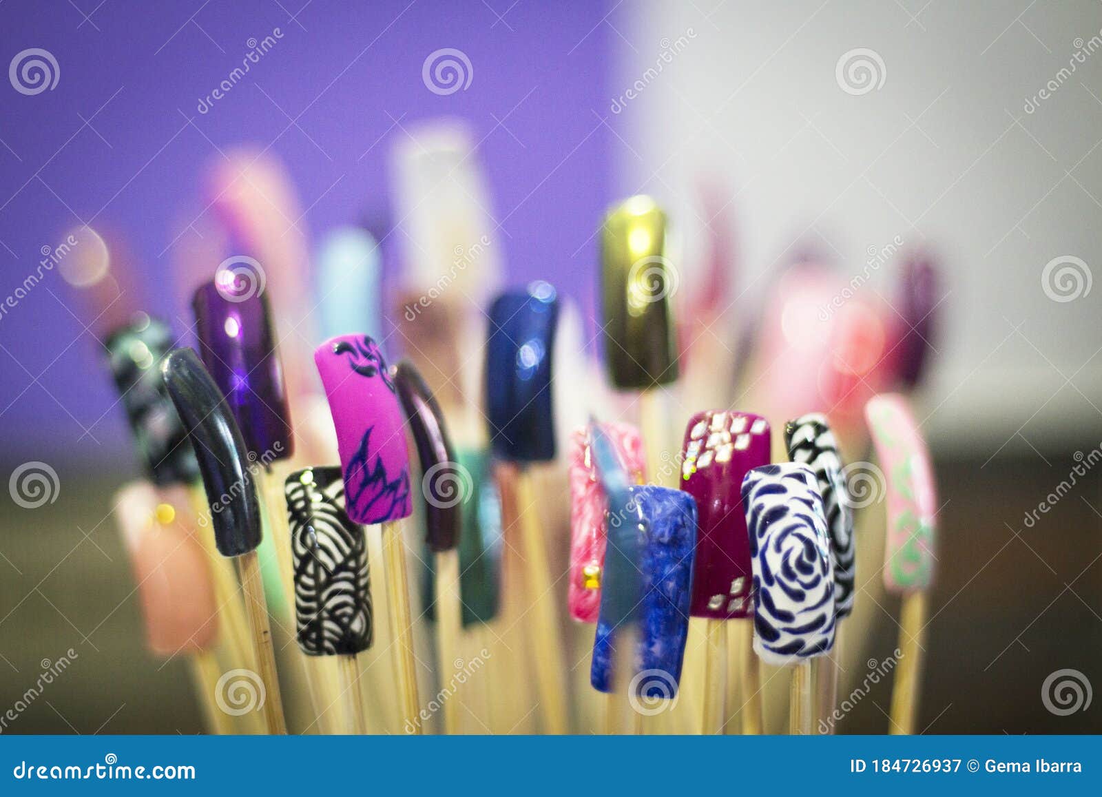 Permanent Acrylic Nail Sample. Different Designs Stock Image - Image of ...