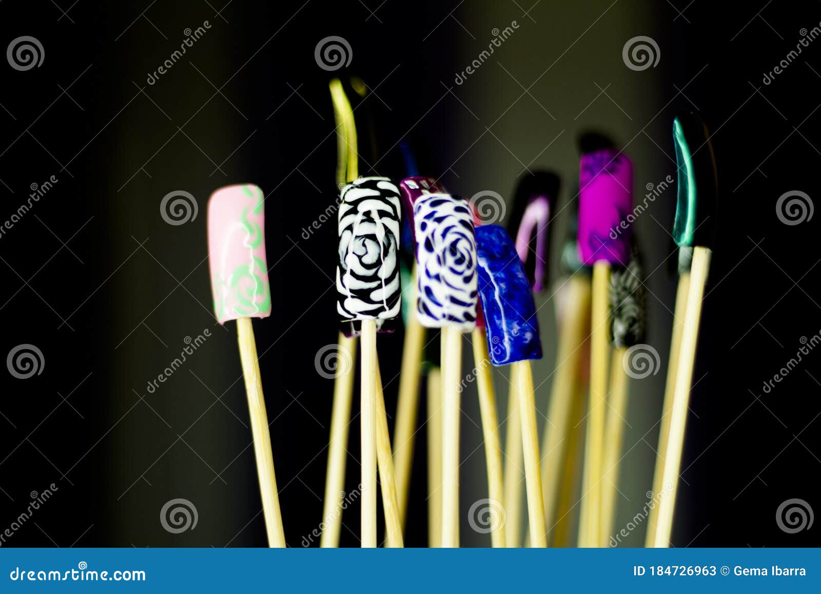 Permanent Acrylic Nail Sample. Different Designs Stock Image - Image of ...