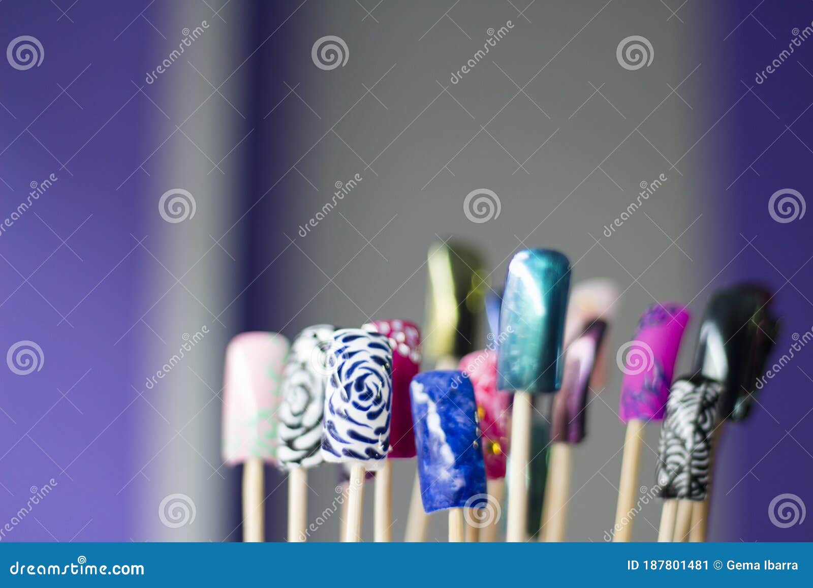 Permanent Acrylic Nail Sample. Different Designs Stock Image - Image of ...