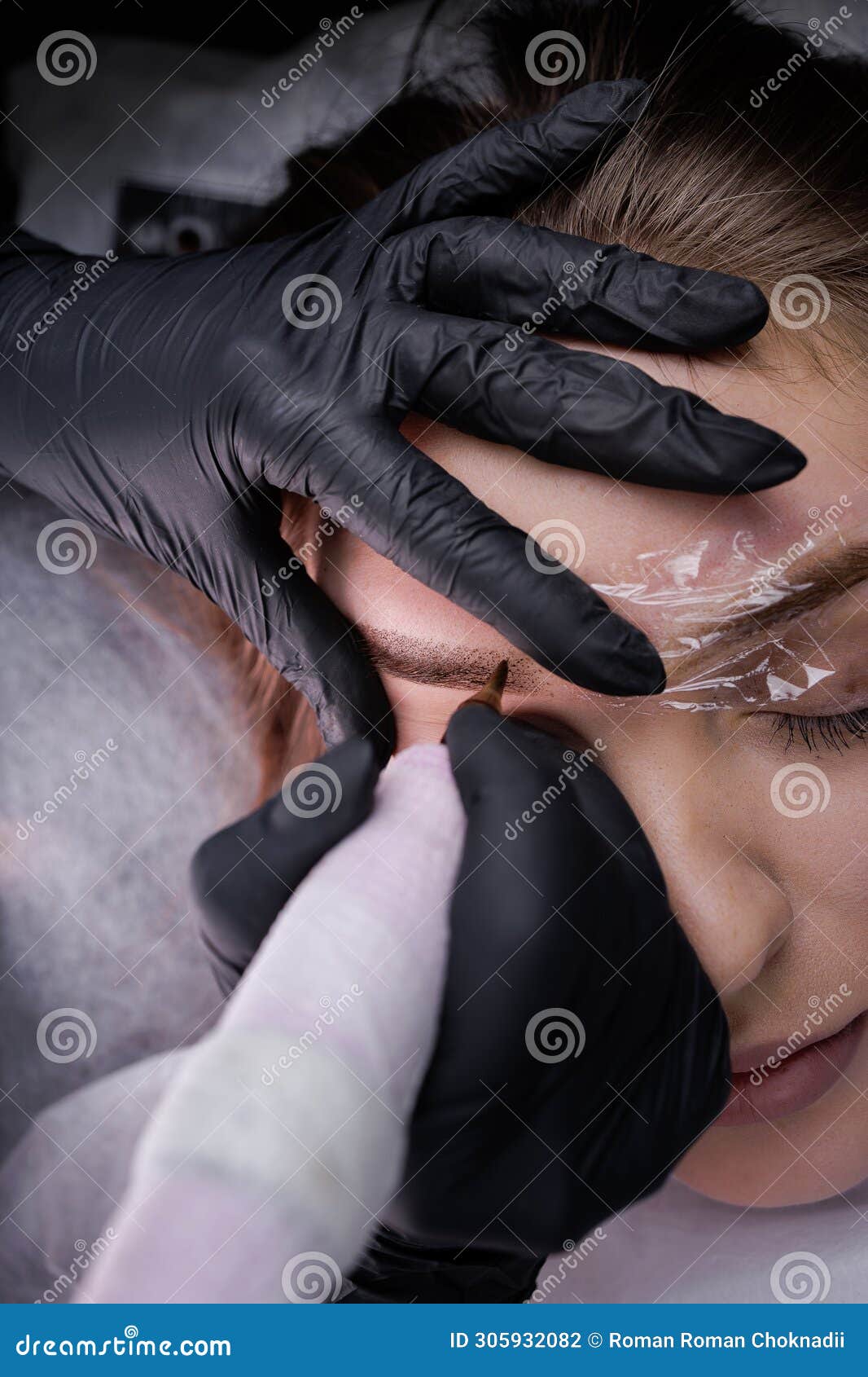 PMU Procedure, Permanent Eyebrow Makeup. Stock Photo - Image of ...