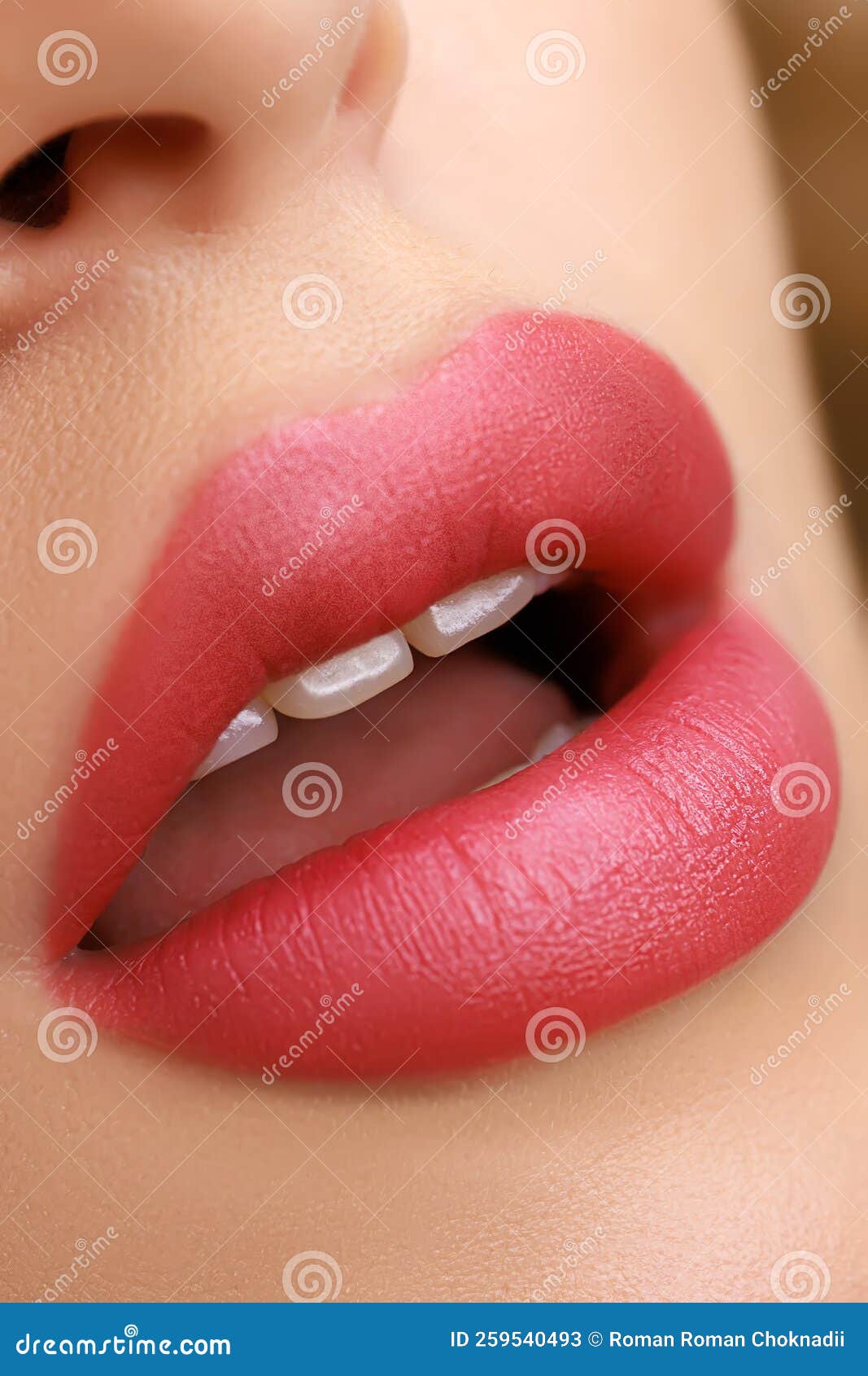Permanent Lip Makeup Close-up with Open Lips Stock Image - Image of ...