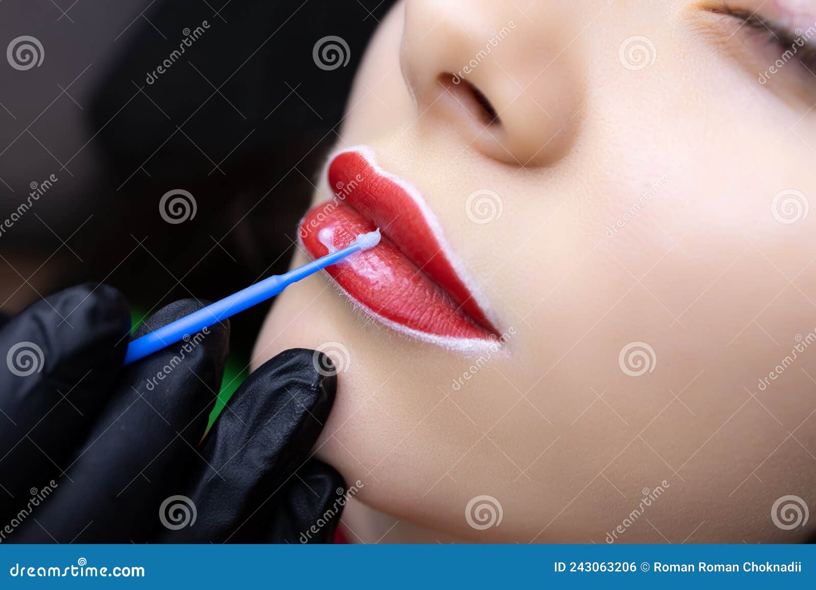 Permanent Lip Tattooing Procedure the Master Applies Anesthesia To the ...
