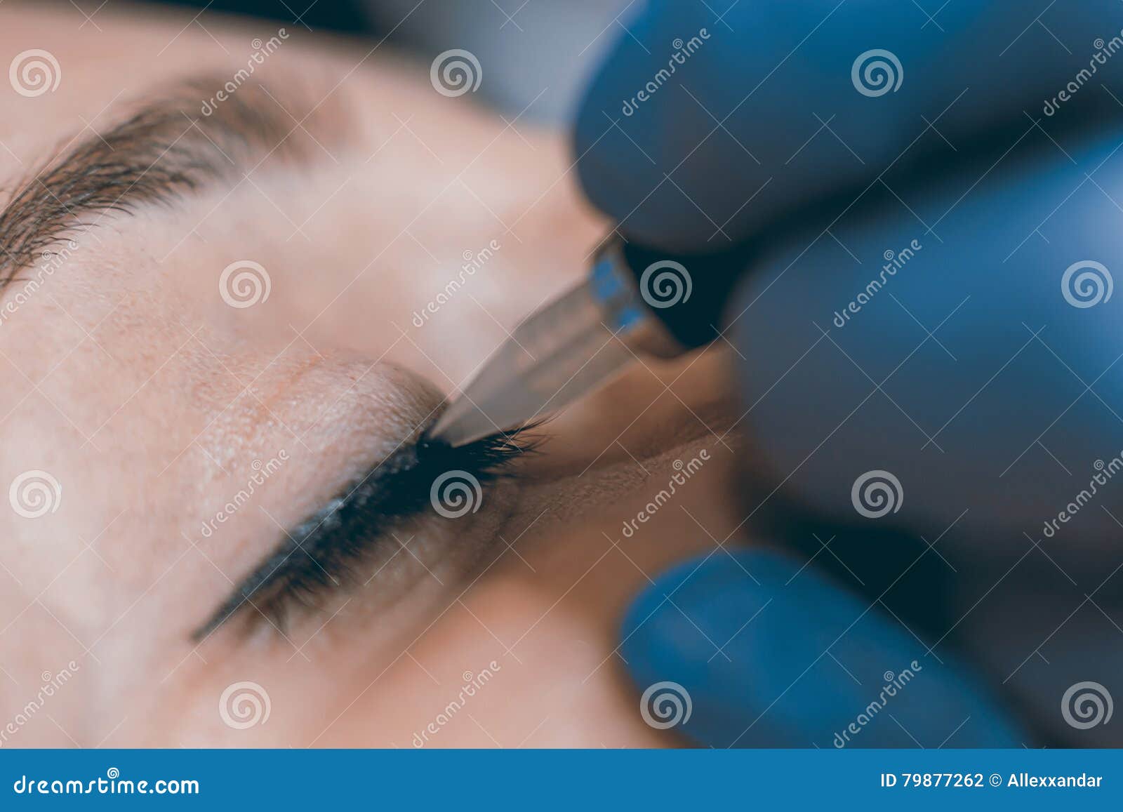Permanent Make Up. Cosmetologist Applying Permanent Makeup on Eyes ...