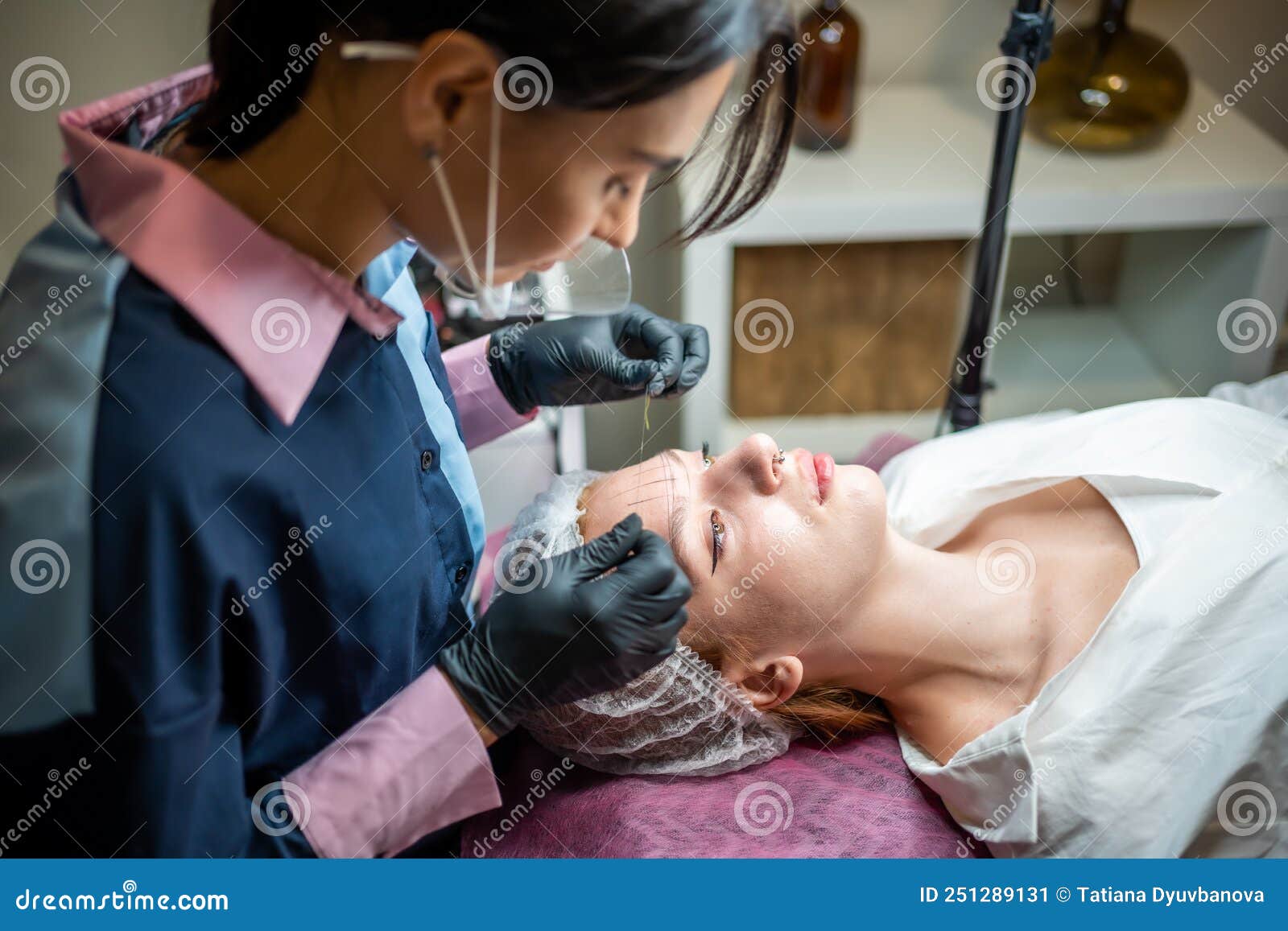 Permanent Makeup Cosmetologist Master Takes Measurements for the New ...