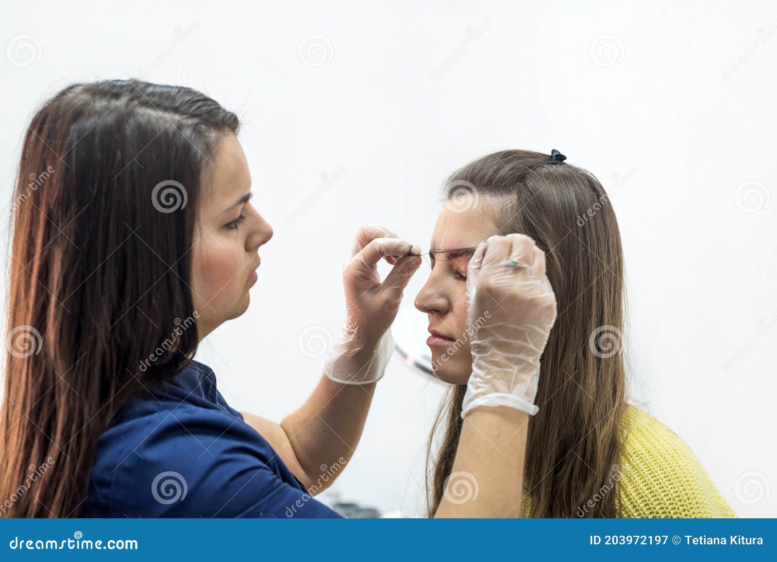 Permanent Makeup, Eyebrow Tattoo. the Master Draws Lines with a Thread ...