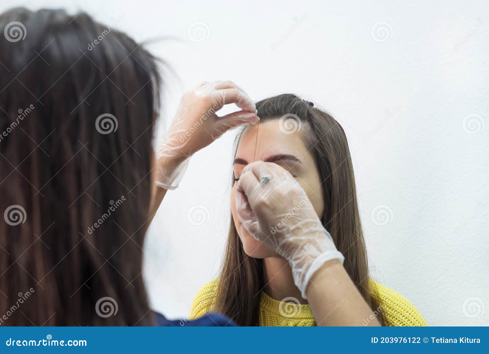 Permanent Makeup, Eyebrow Tattoo. the Master Draws Lines with a Thread ...