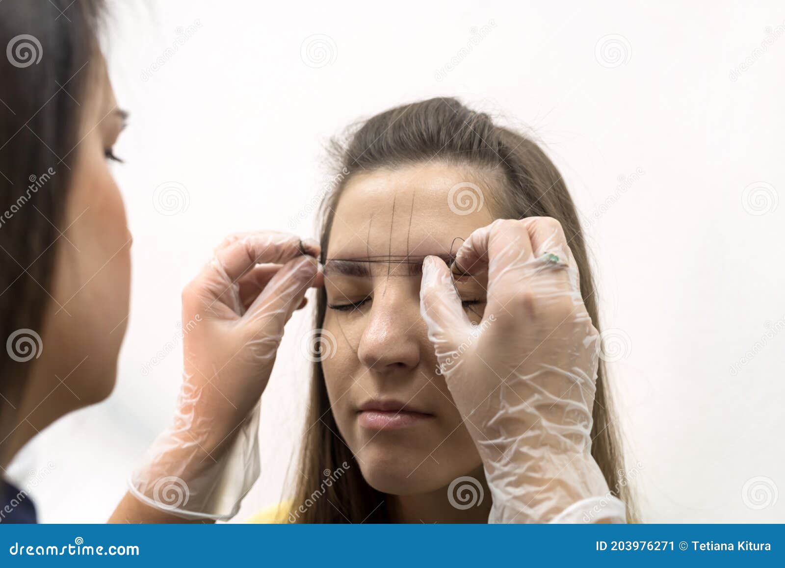 Permanent Makeup, Eyebrow Tattoo. the Master Draws Lines with a Thread ...