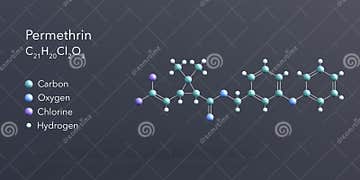 Permethrin Molecule 3d Rendering, Flat Molecular Structure with ...