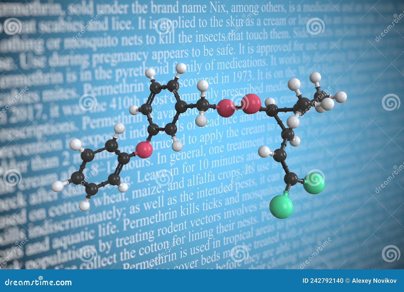 Permethrin Scientific Molecular Model, 3D Rendering Stock Illustration ...