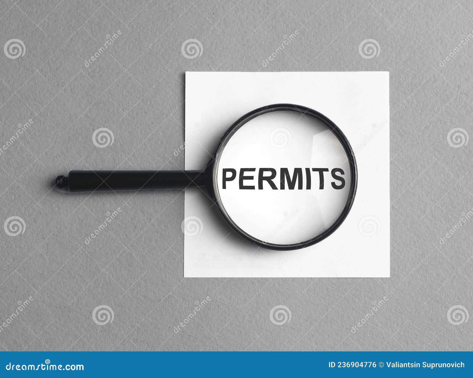 Permits Word through Magnifying Glass. Permission and Approval Concept ...
