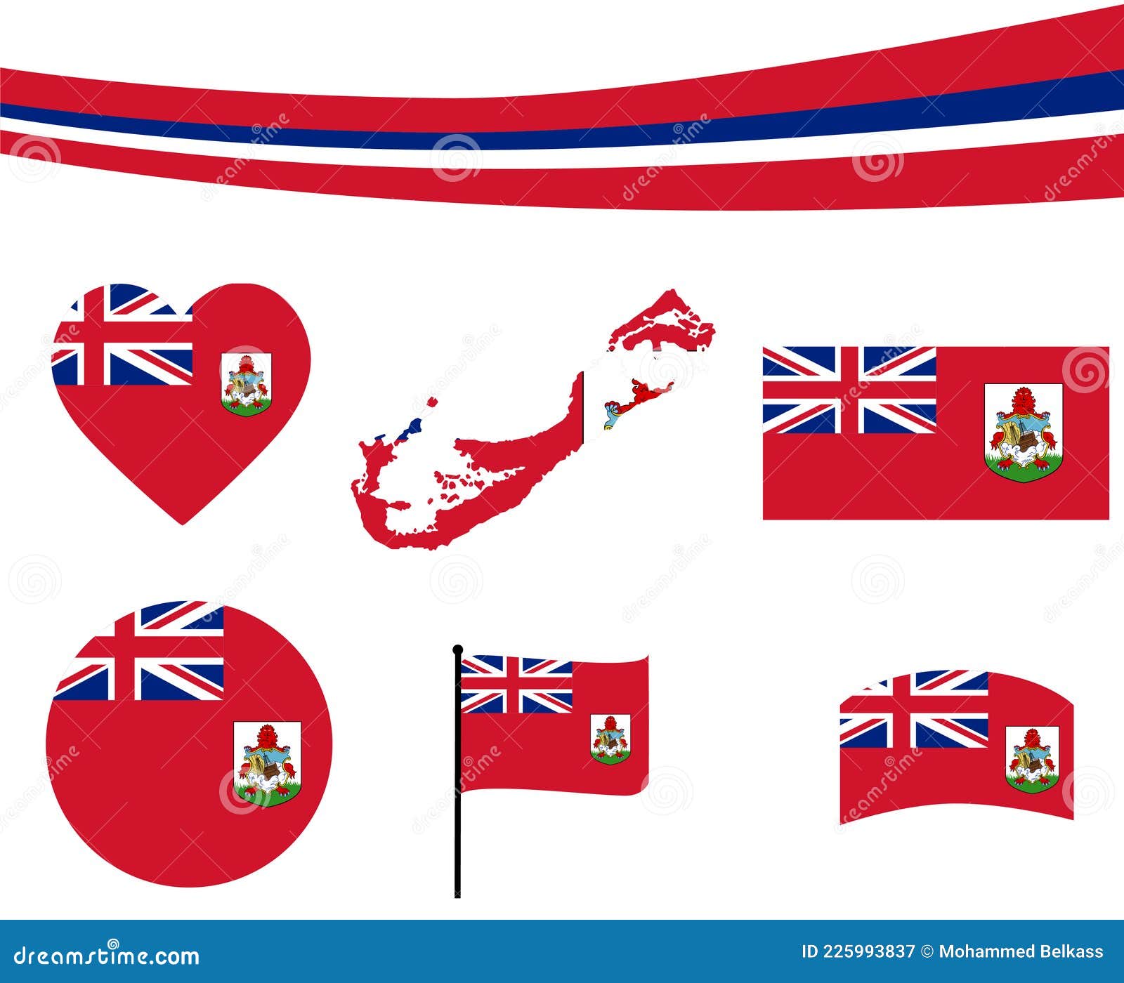 Bermuda Flag Map Ribbon and Heart Icons Vector Illustration Abstract ...