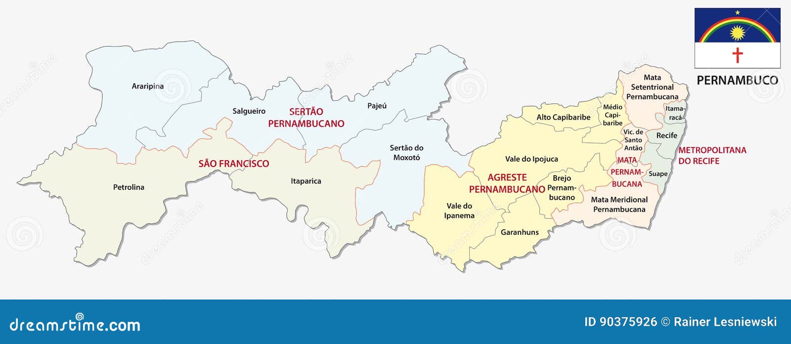 Pernambuco Administrative And Political Map With Flag Stock Vector