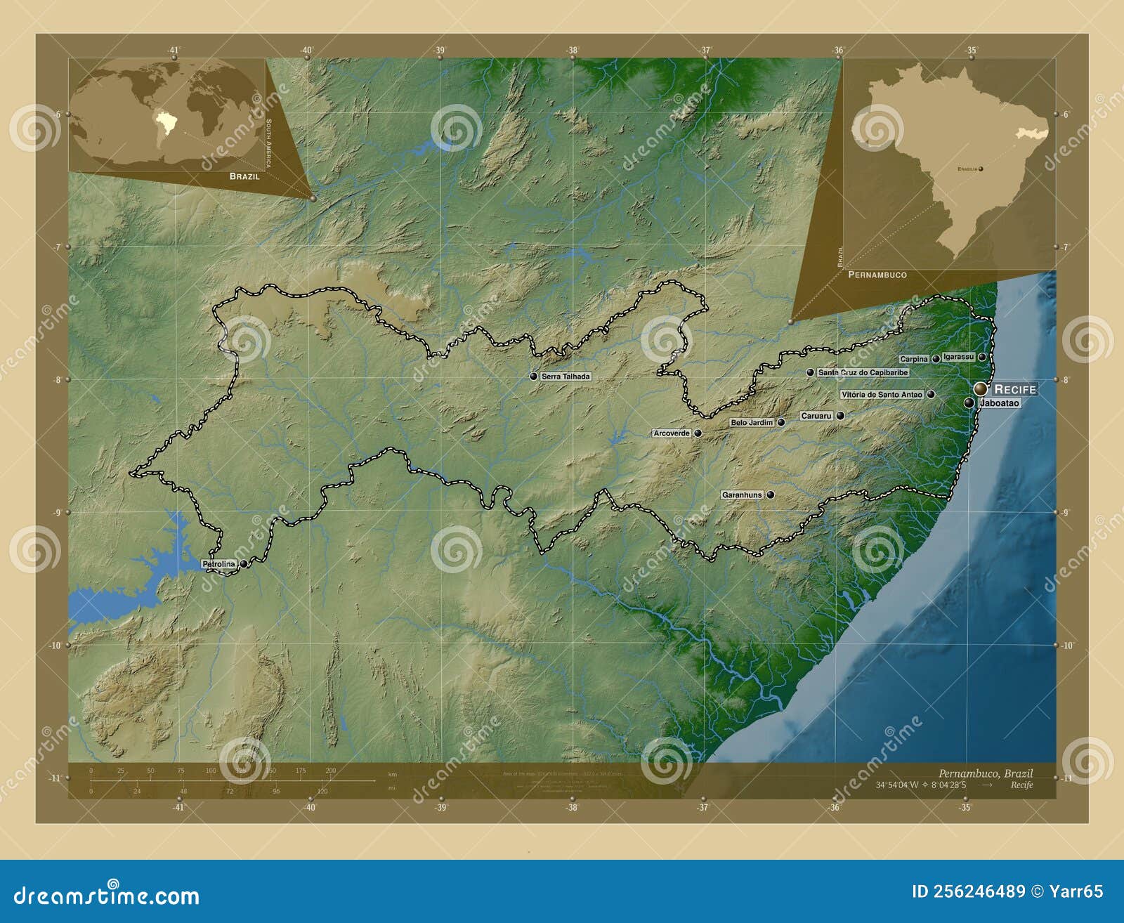 Pernambuco, Brazil. Physical. Labelled Points of Cities Stock ...