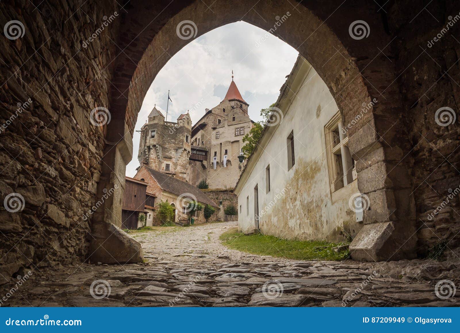 Pernstein Castle, the Courtyard of Gothic and Renaissance Castle Stock ...