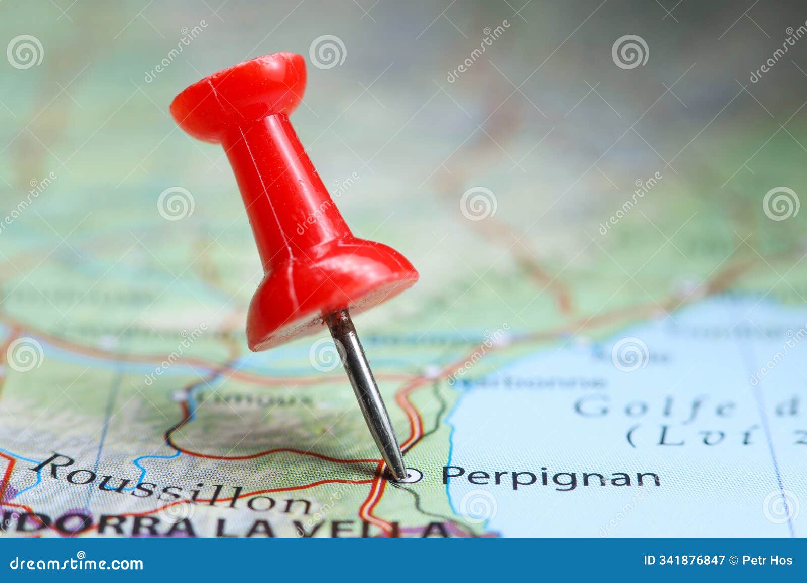 Perpignan, France Pin on Map Stock Image - Image of direction, atlas ...
