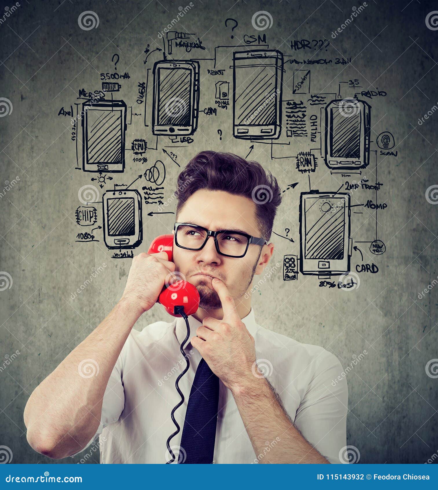 Perplexed Business Man Thinking about Different Devices Stock Photo ...