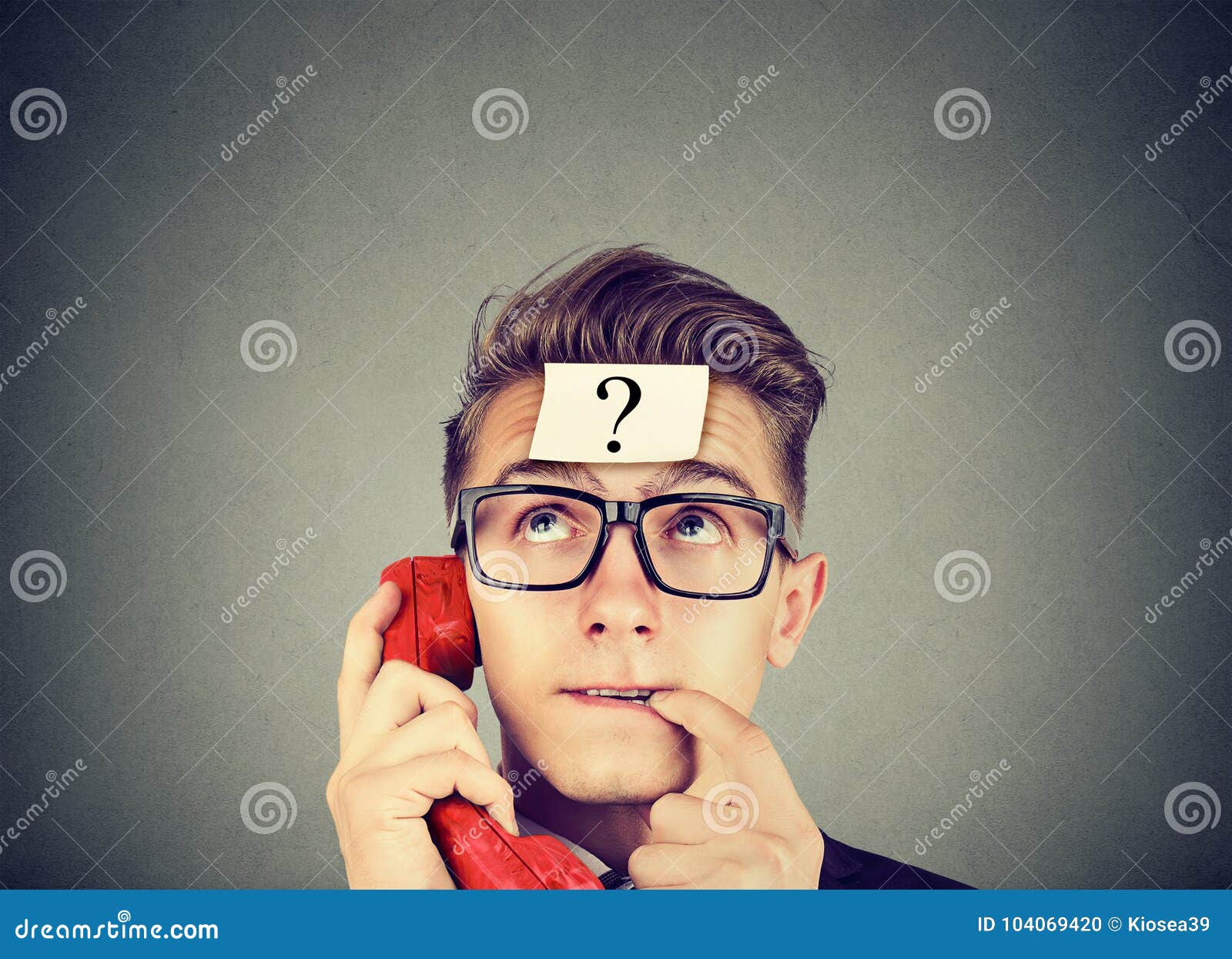 Perplexed Man with Question Mark Having a Telephone Conversation Stock ...