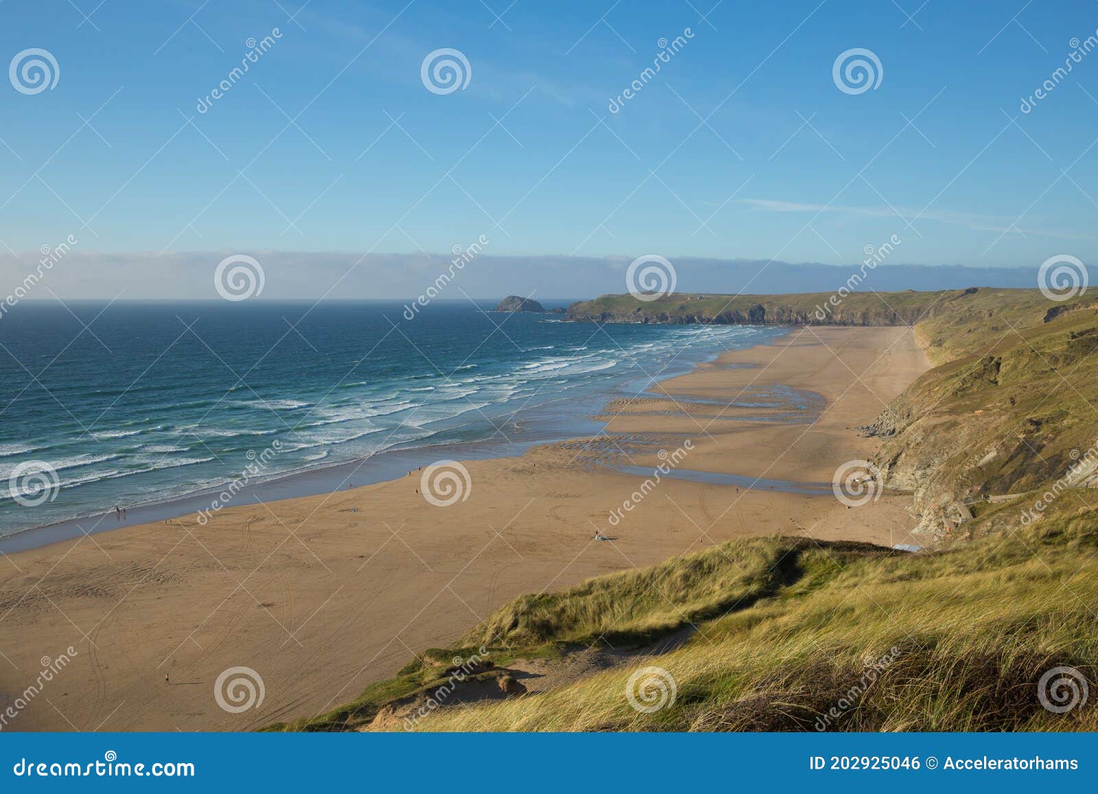 Perran Sands Sandy Beach Cornwall Stock Photo - Image of clear, green ...