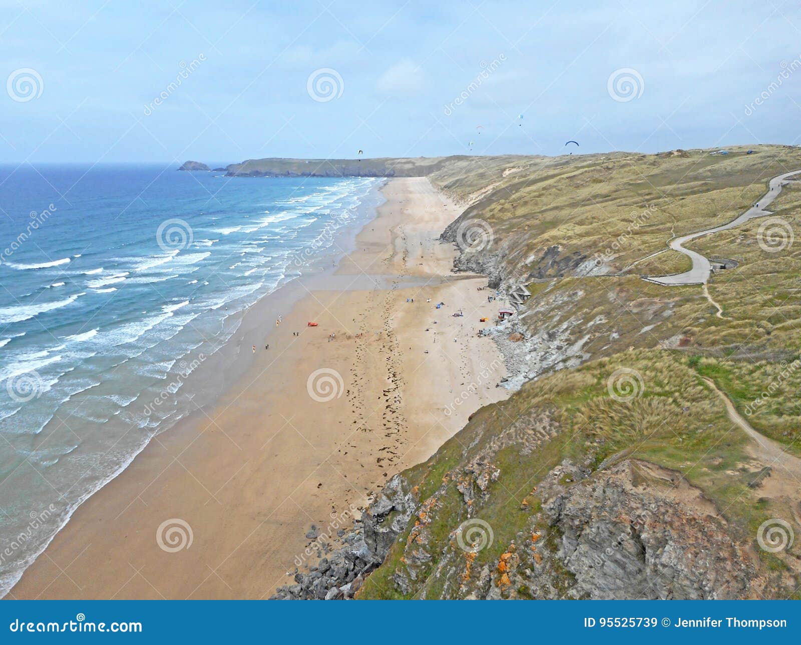 Perranporth Beach, Cornwall Stock Image - Image of perranporth, dunes ...