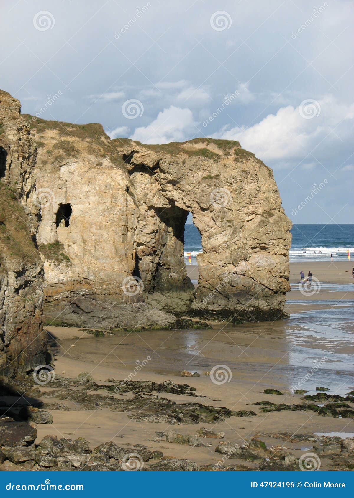 Perranporth Beach stock photo. Image of cliff, formation - 47924196