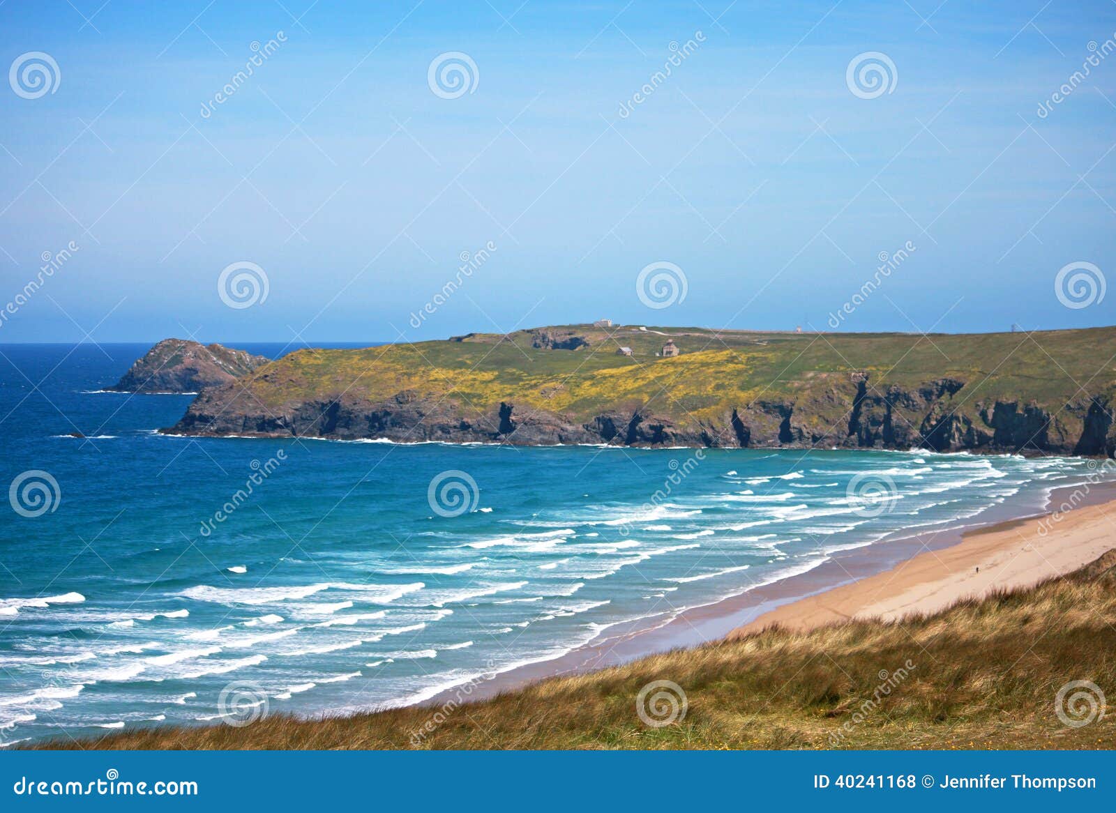 Perranporth Beach stock photo. Image of grass, england - 40241168