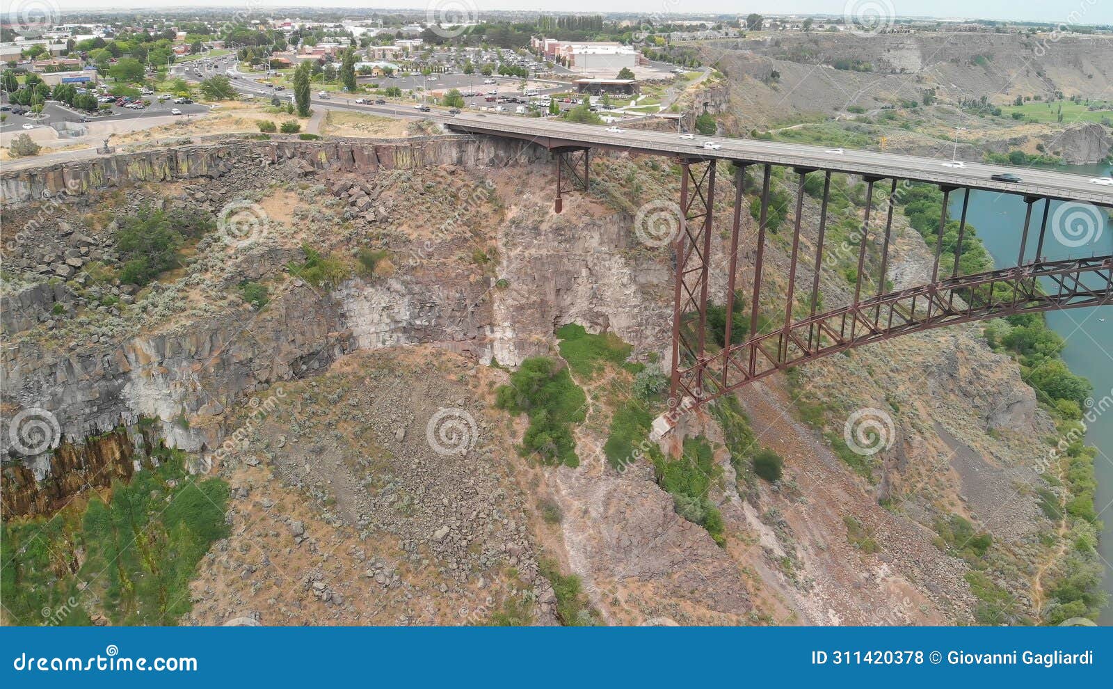 Perrine Memorial Bridge Aerial View in Jerome, Idaho Stock Photo ...