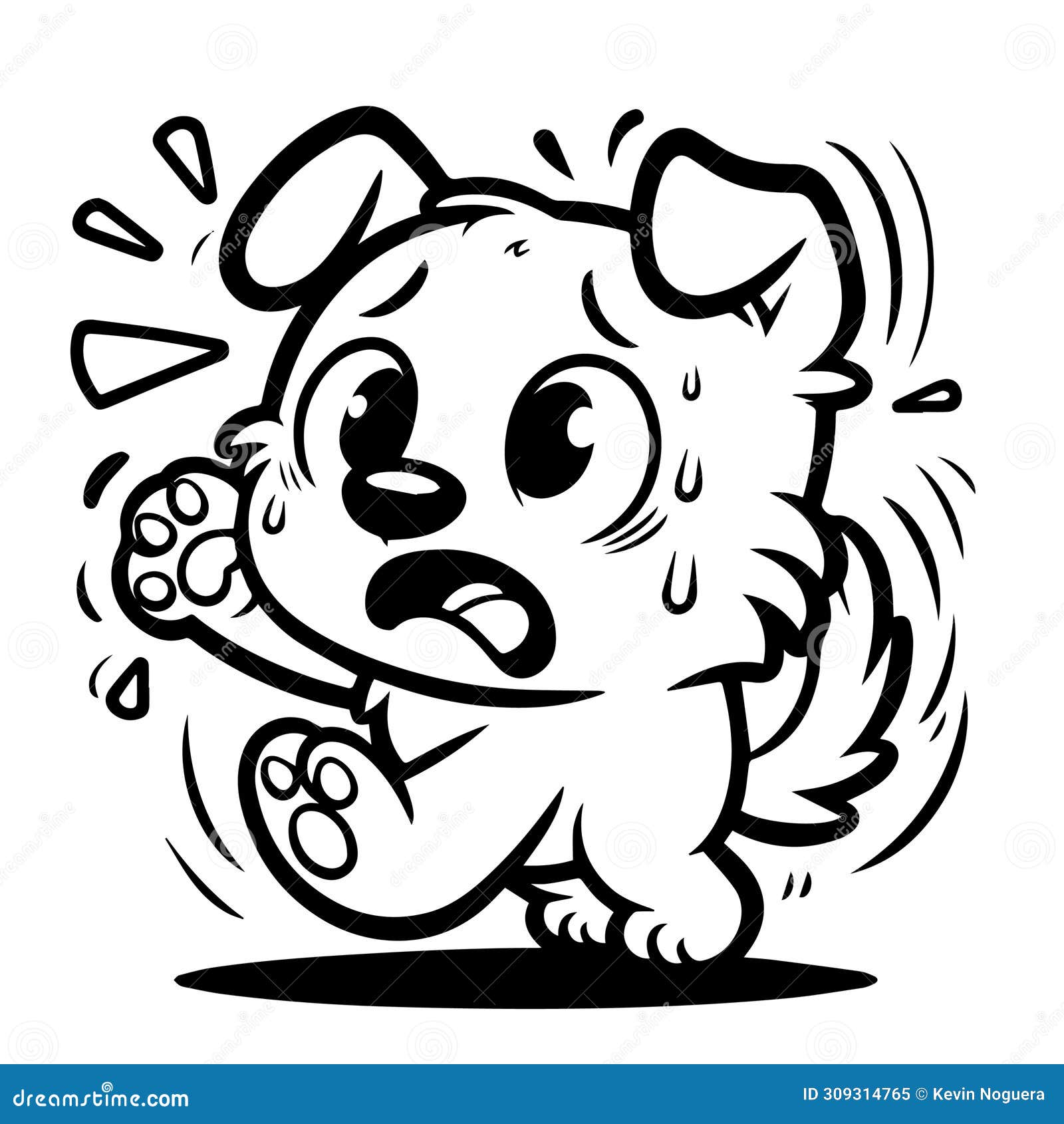 Vector Drawing of a Scared Dog in Black and White Stock Vector ...