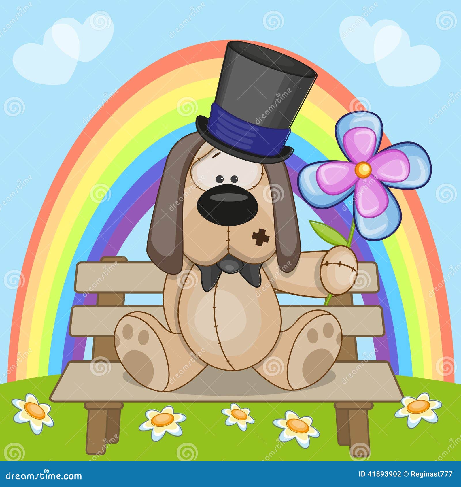 Perro con la flor ilustración del vector. Ilustración de prado - 41893902