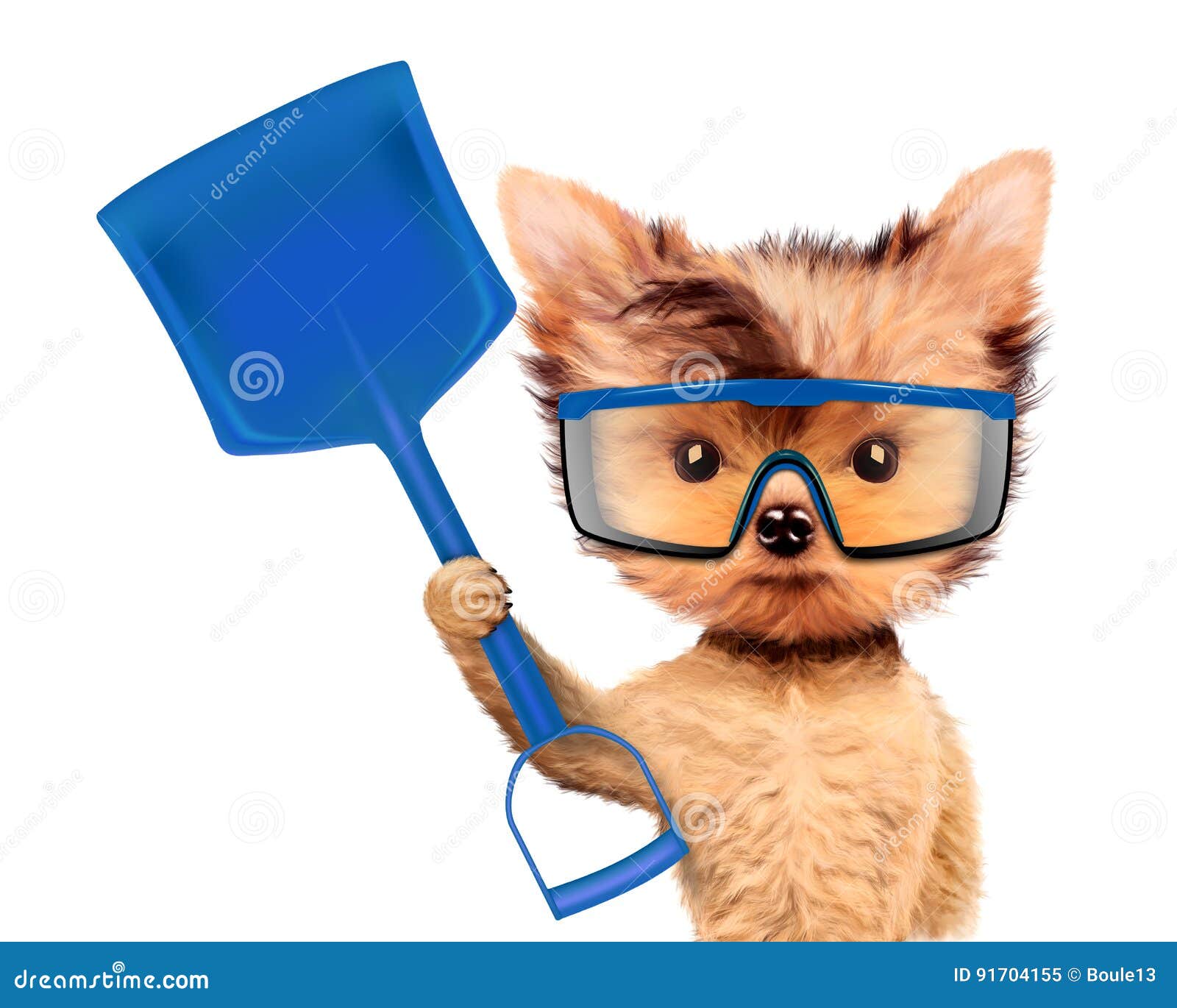 Perro Divertido Con La Pala Aislada En Blanco Stock de ilustración ...