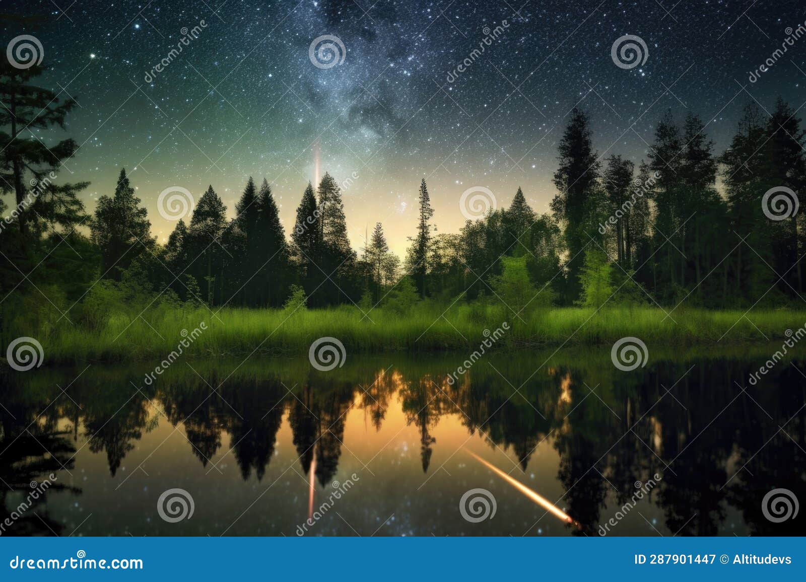 Perseids in Night Sky Above Tranquil Forest Stock Image - Image of ...