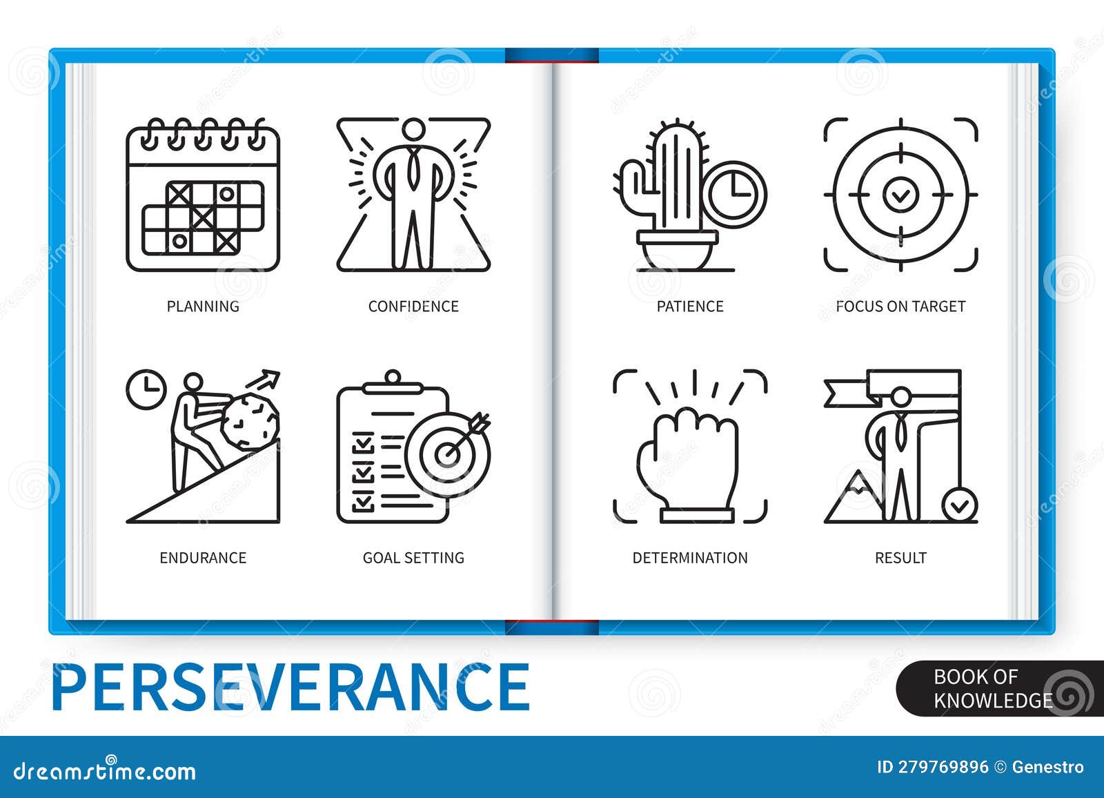 Perseverance Infographics Linear Icons Collection Stock Illustration ...