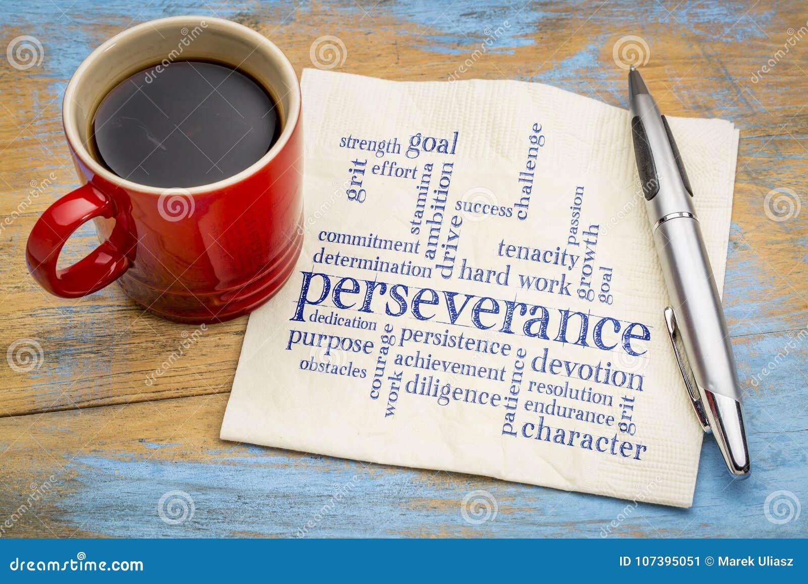 Perseverance Word Cloud on Napkin Stock Image - Image of wood ...