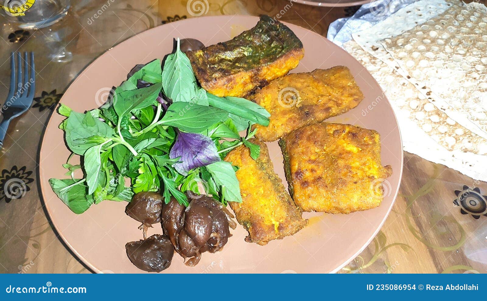 A Persian Dish of Fish Qnd Garlic with Vegetables Stock Photo - Image ...