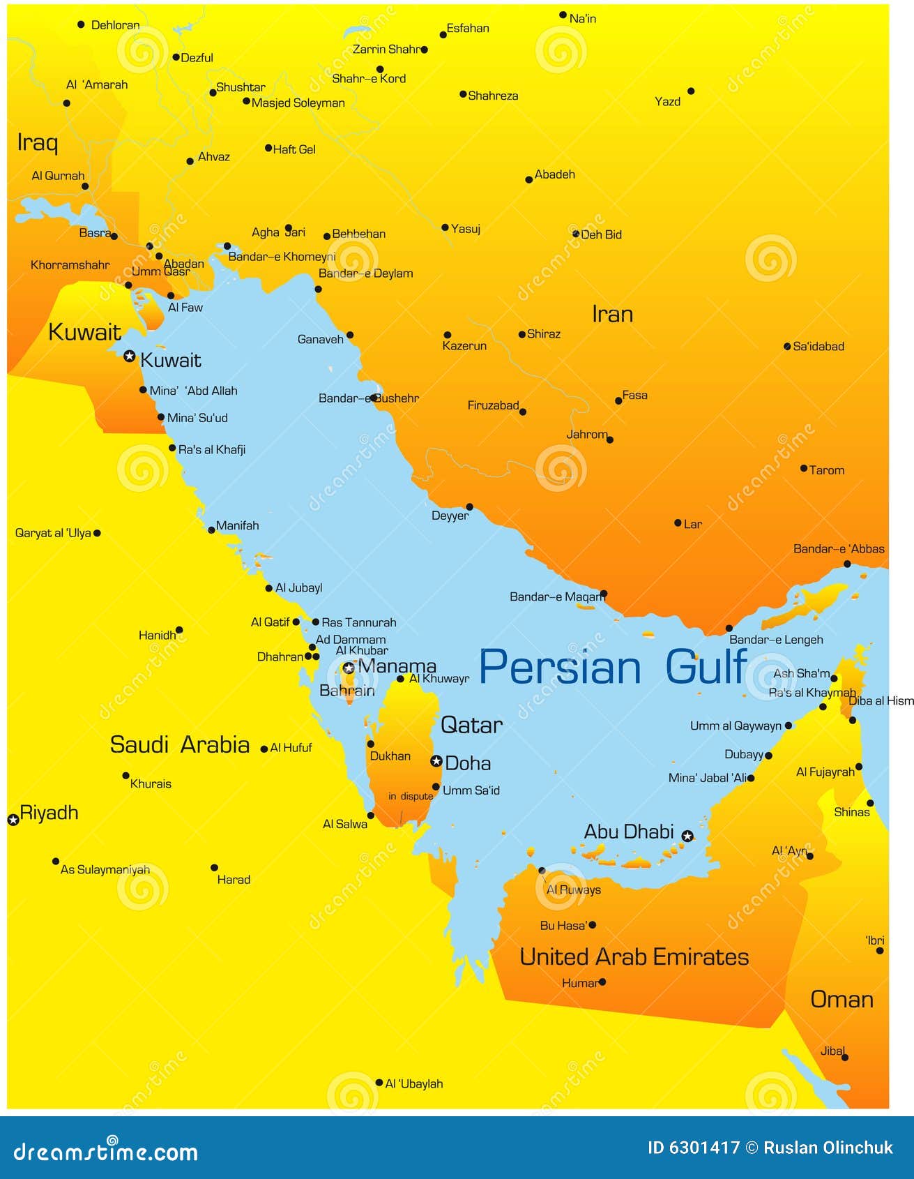 Gulf Countries New Vector Map. Arabian Peninsula | CartoonDealer.com ...